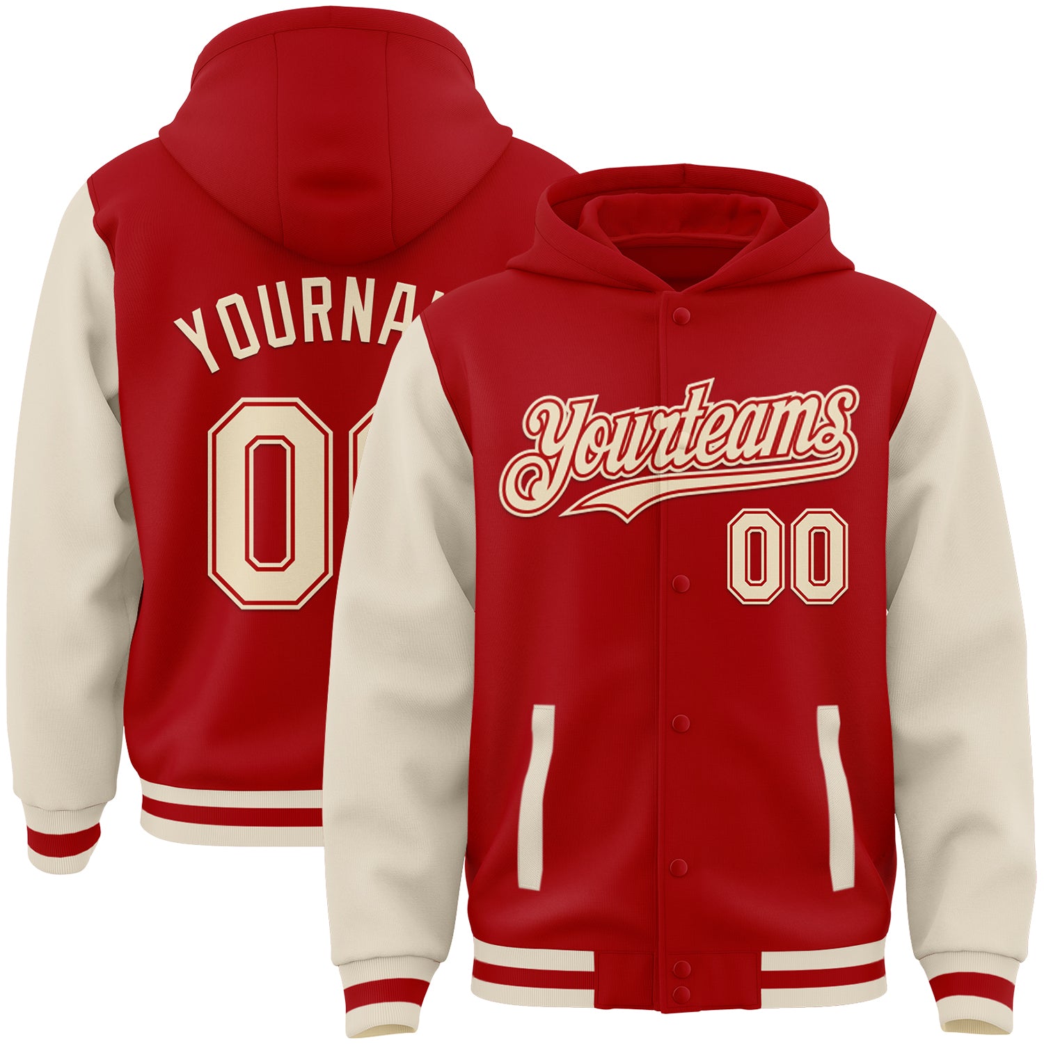 2024 Custom Red Cream Bomber Full-Snap Varsity Letterman Two Tone ...