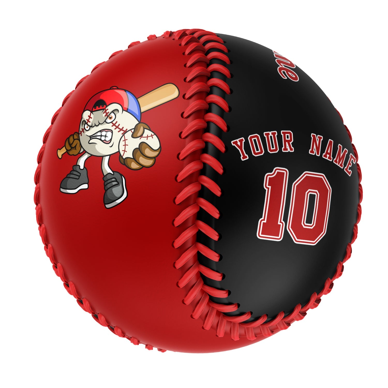 Personalized Red Black Split Half Leather Red Authentic Baseballs ...
