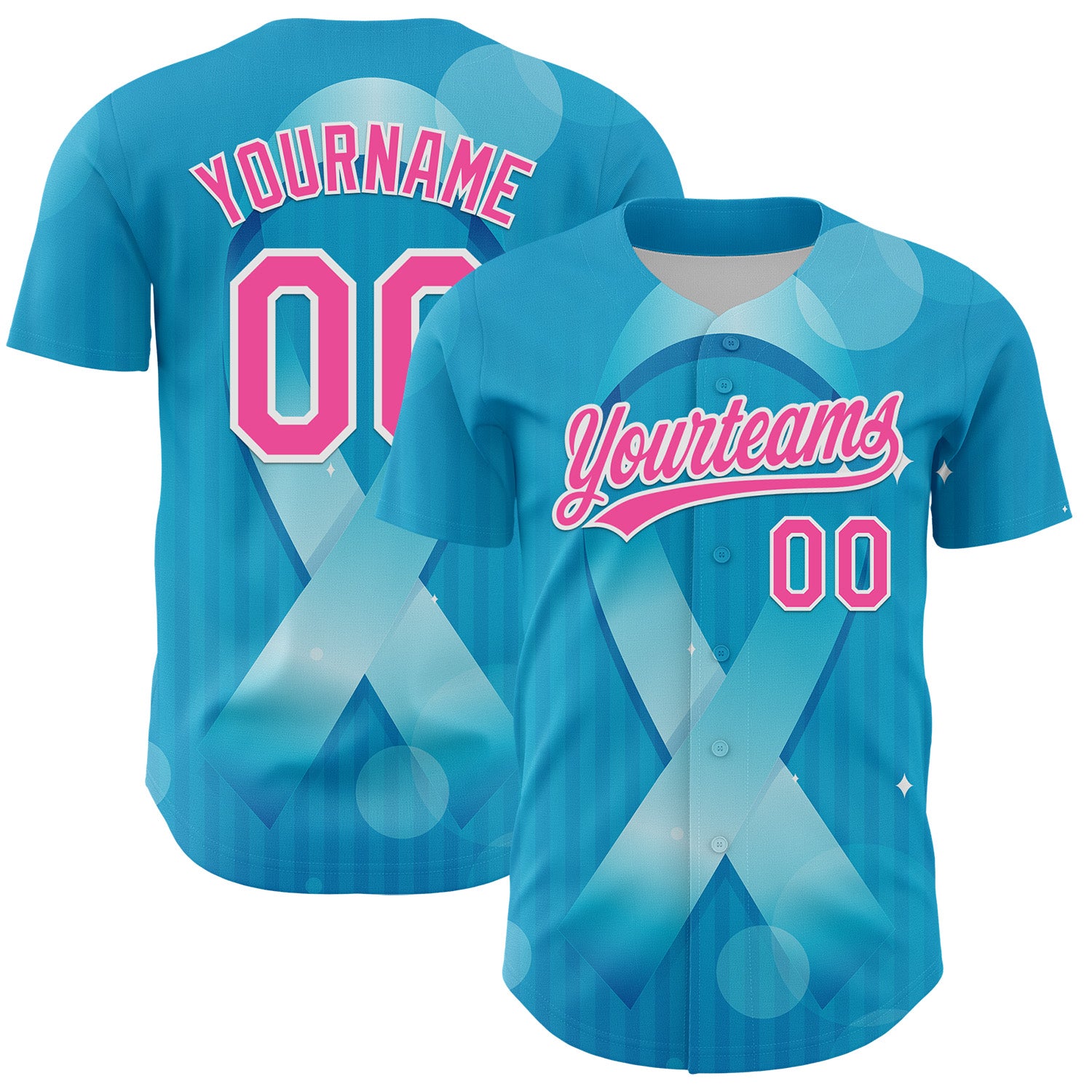 2025 Custom Sky Blue Pink-White 3D Prostate Cancer Ribbon Authentic ...