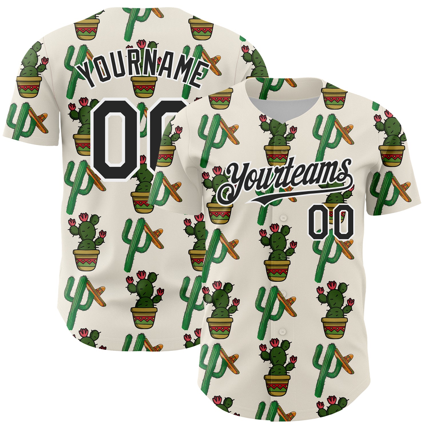 2025 Custom Cream Black-White 3D Mexican Cactus Authentic Baseball ...