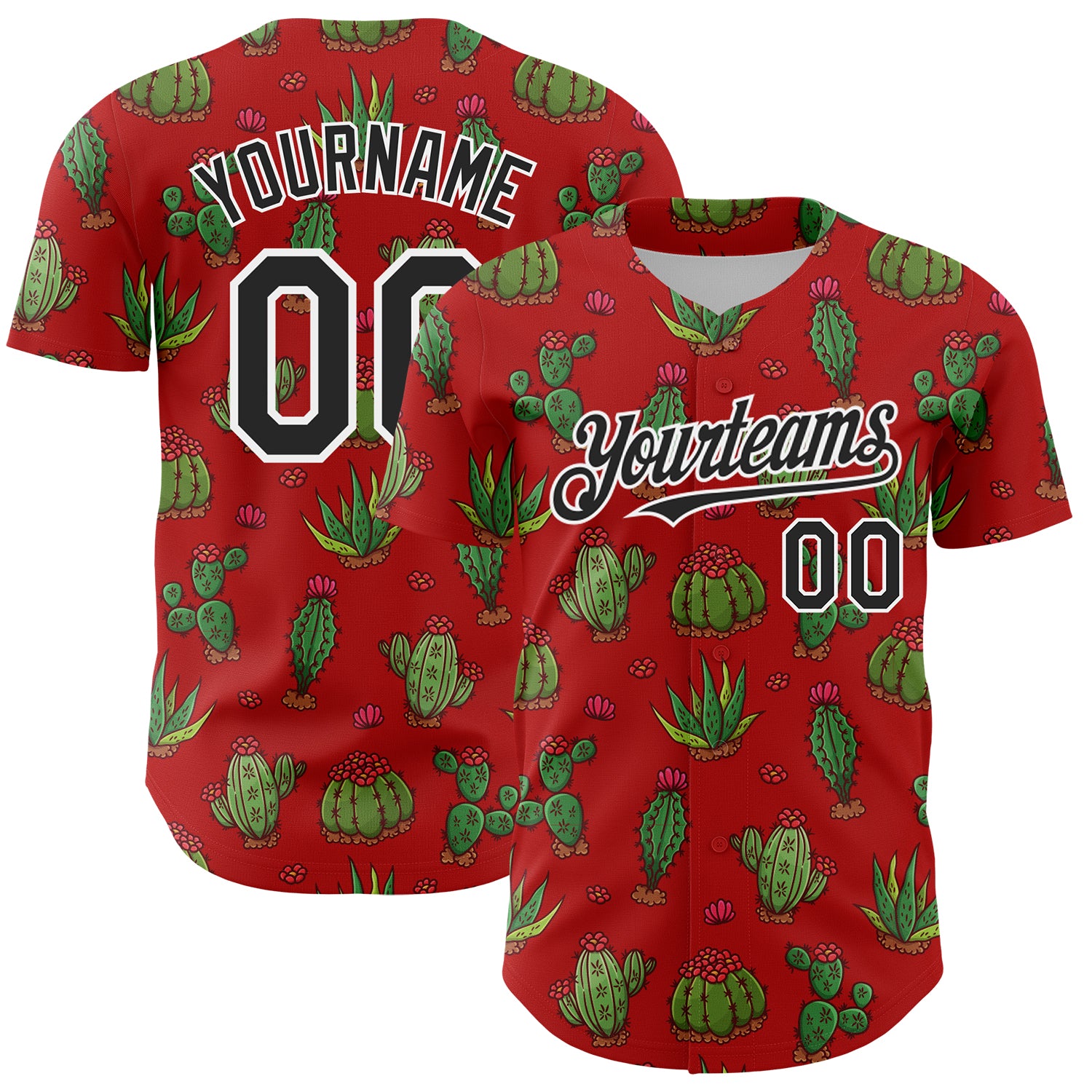2025 Custom Red Black-White 3D Mexican Cactus Authentic Baseball Jersey ...