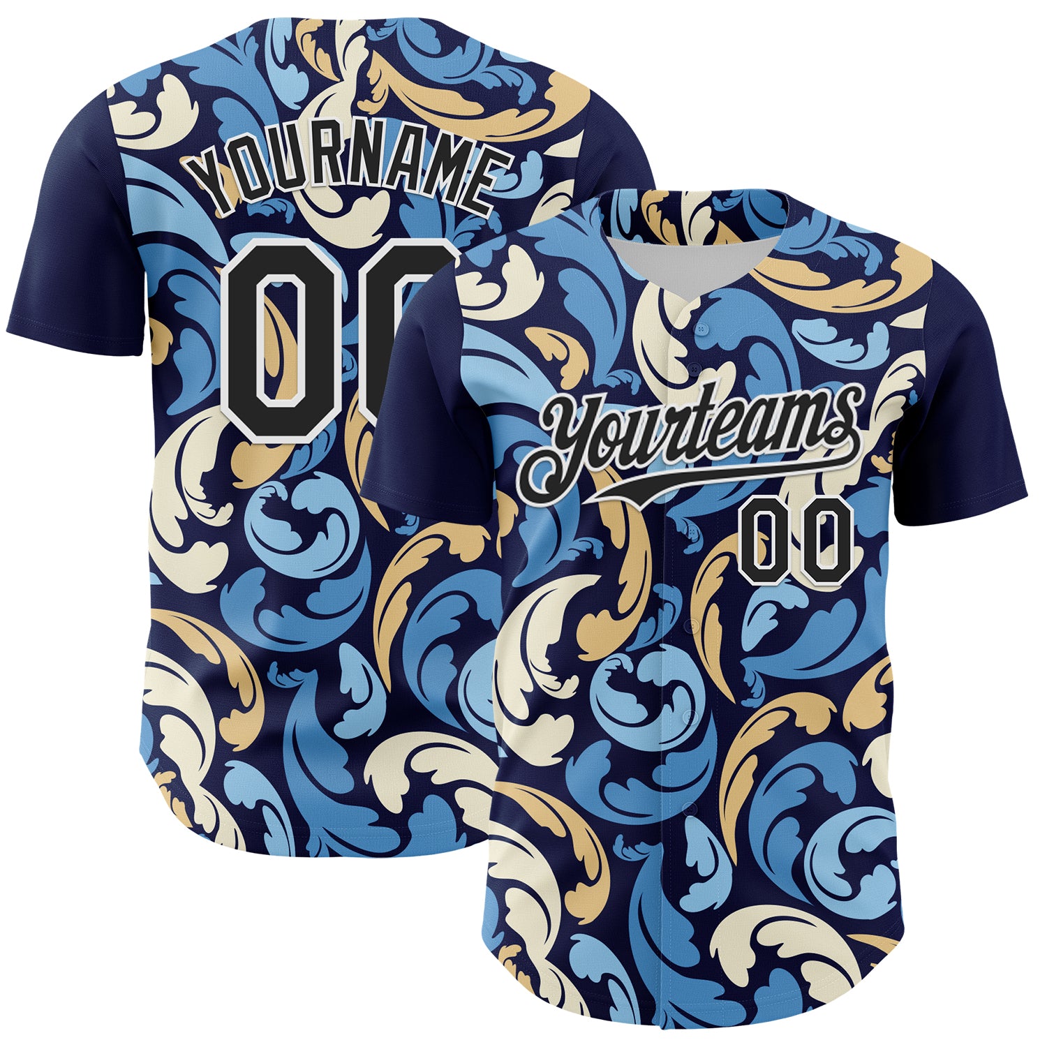 2025 Custom Navy Black-White 3D Pattern Design Burner Costumes Floral ...