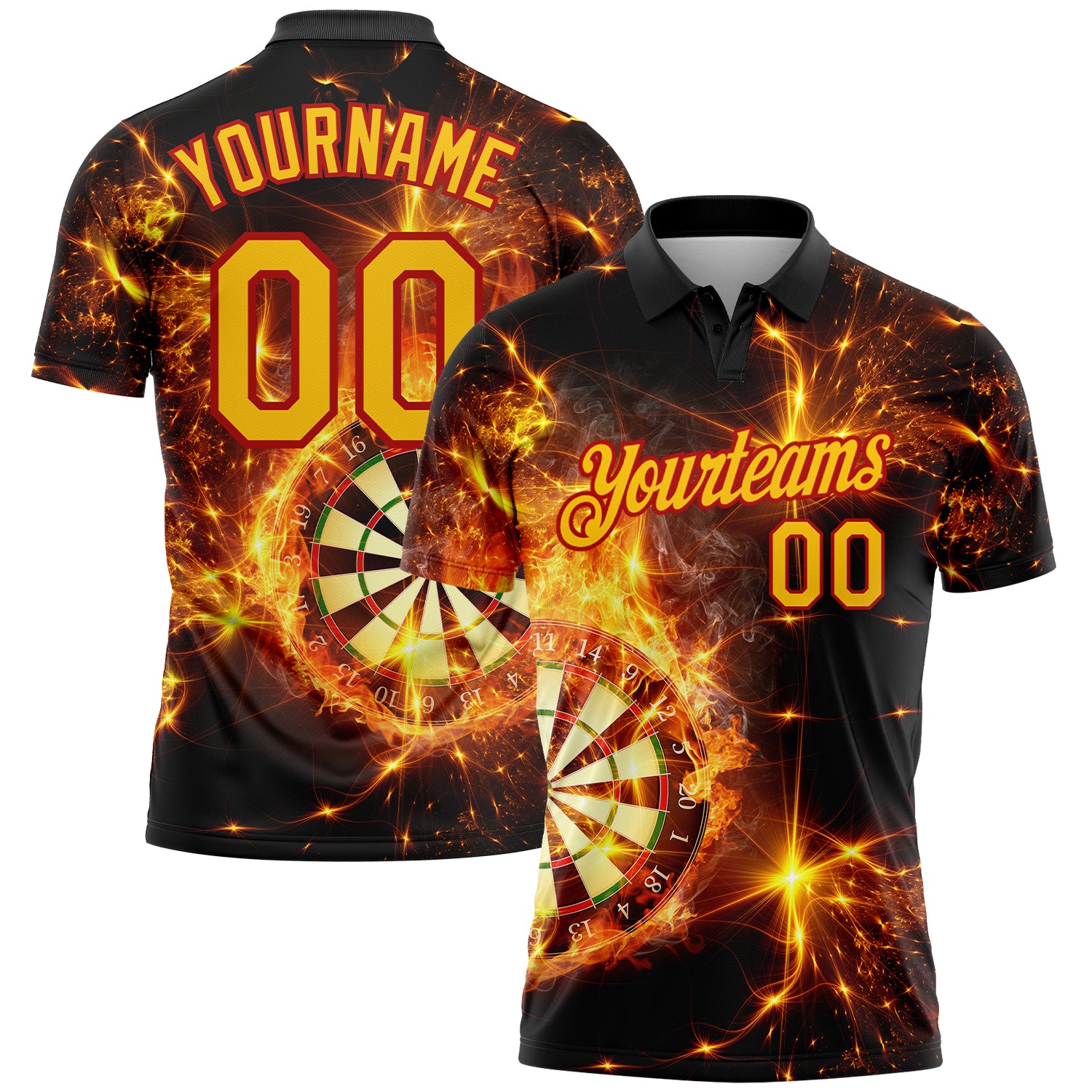 Custom Black Yellow-Red 3D Pattern Design Flame Dart Board Performance ...