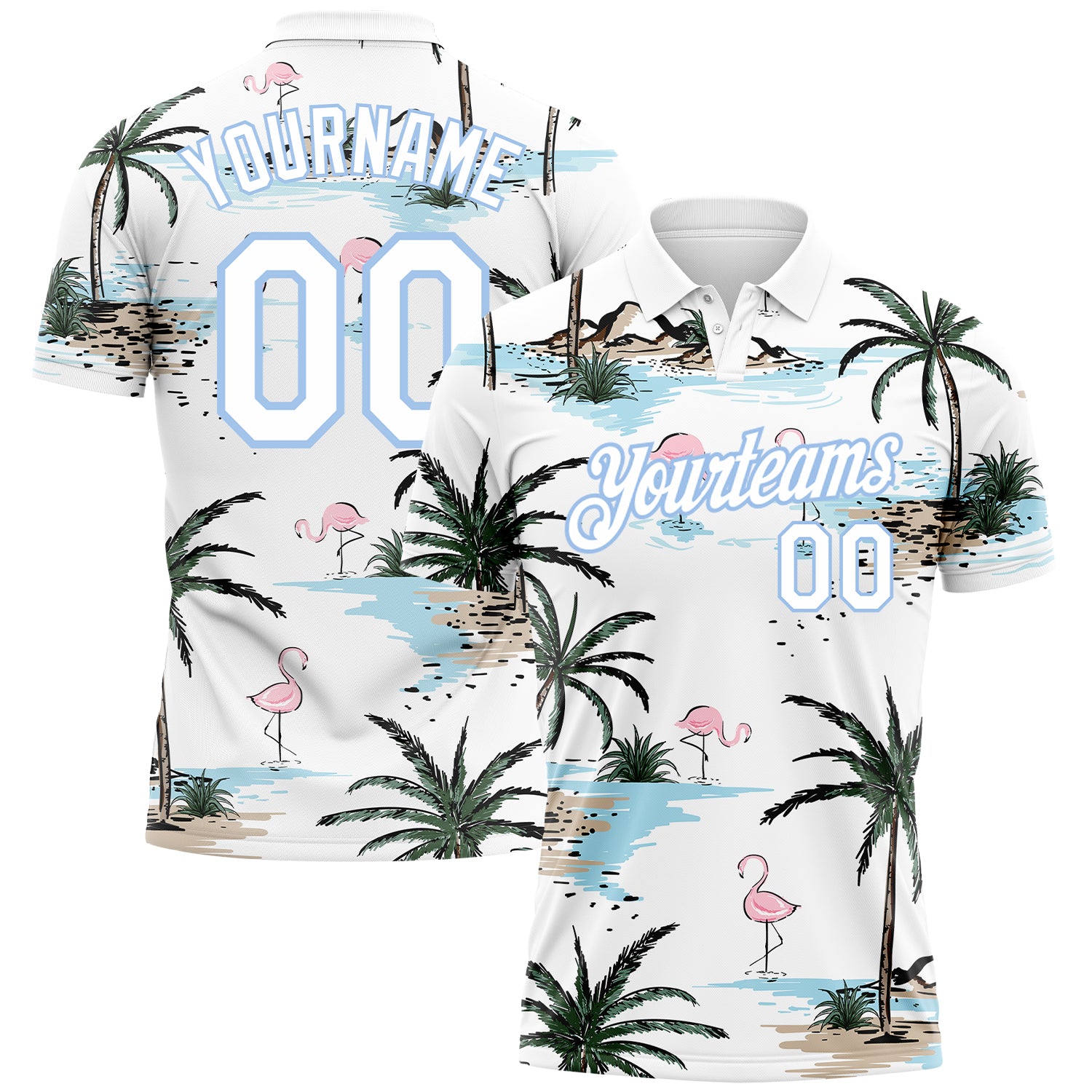 Custom White Light Blue 3D Pattern Design Hawaii Palm Trees Performance ...
