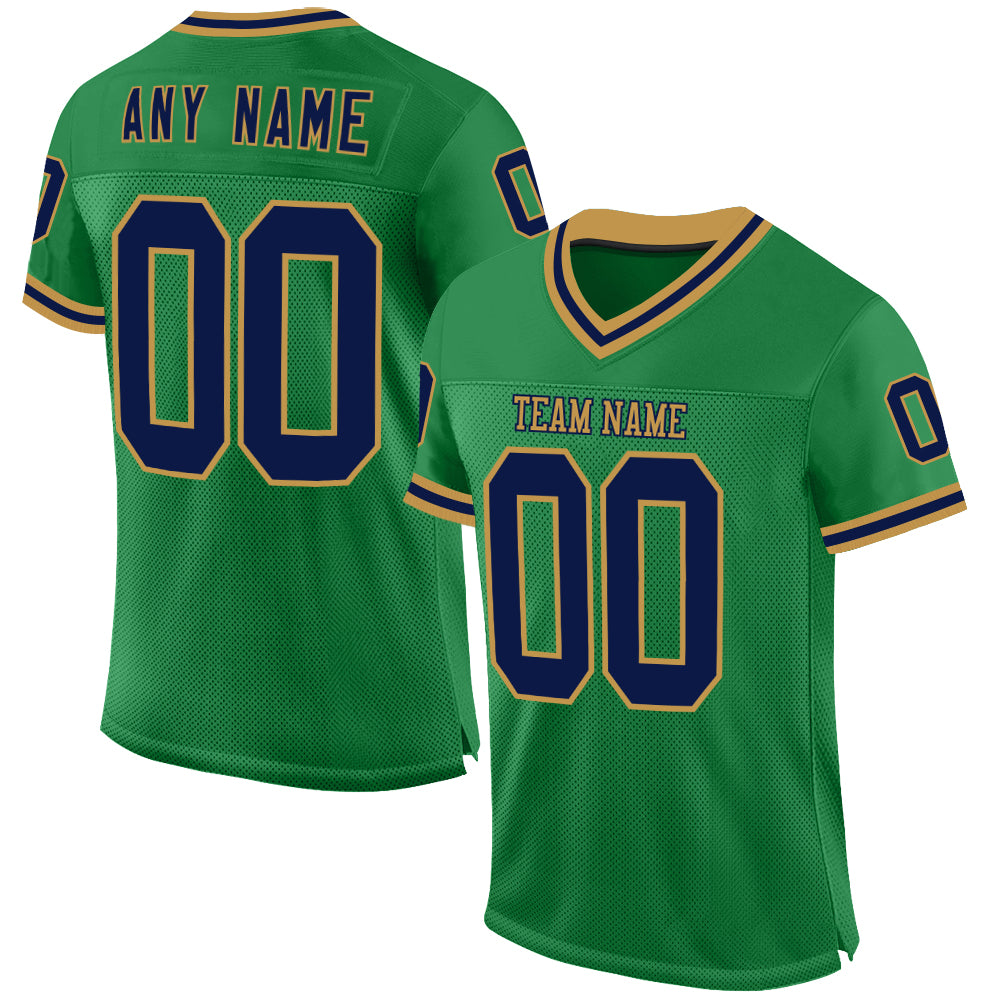 2024 Custom Grass Green Navy-Old Gold Mesh Authentic Throwback Football ...