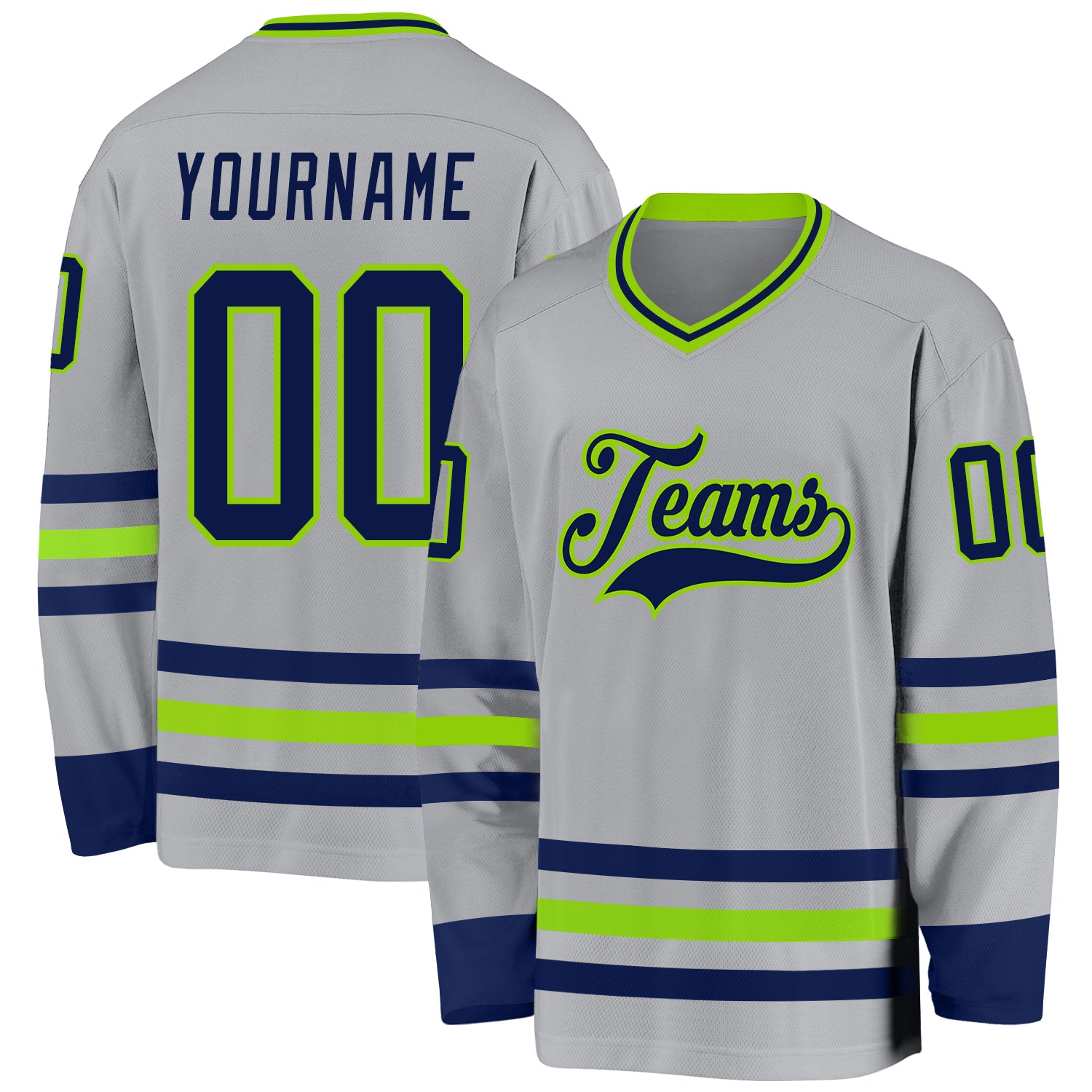 2025 Custom Gray Navy-Neon Green Hockey Jersey Sale Online – FansCustom