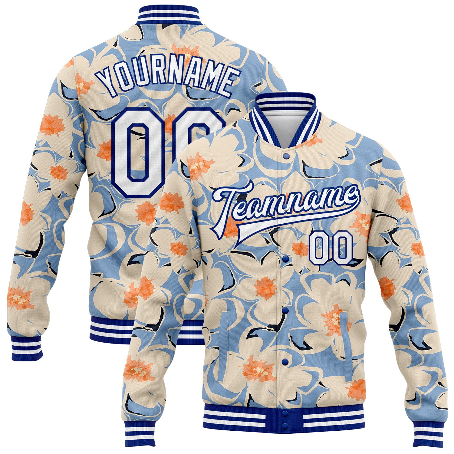 Custom Graffiti Pattern White-Royal Flower Pastoral Style 3D Bomber ...