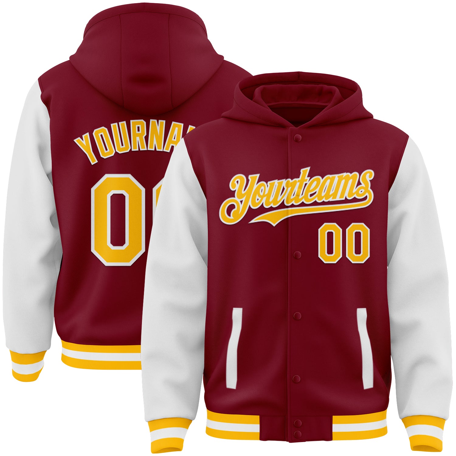 2024 Custom Crimson Gold-White Bomber Full-Snap Varsity Letterman Two ...