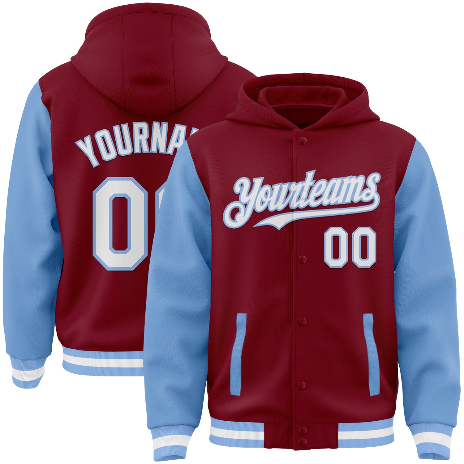 2024 Custom Crimson White-Light Blue Bomber Full-Snap Varsity Letterman ...