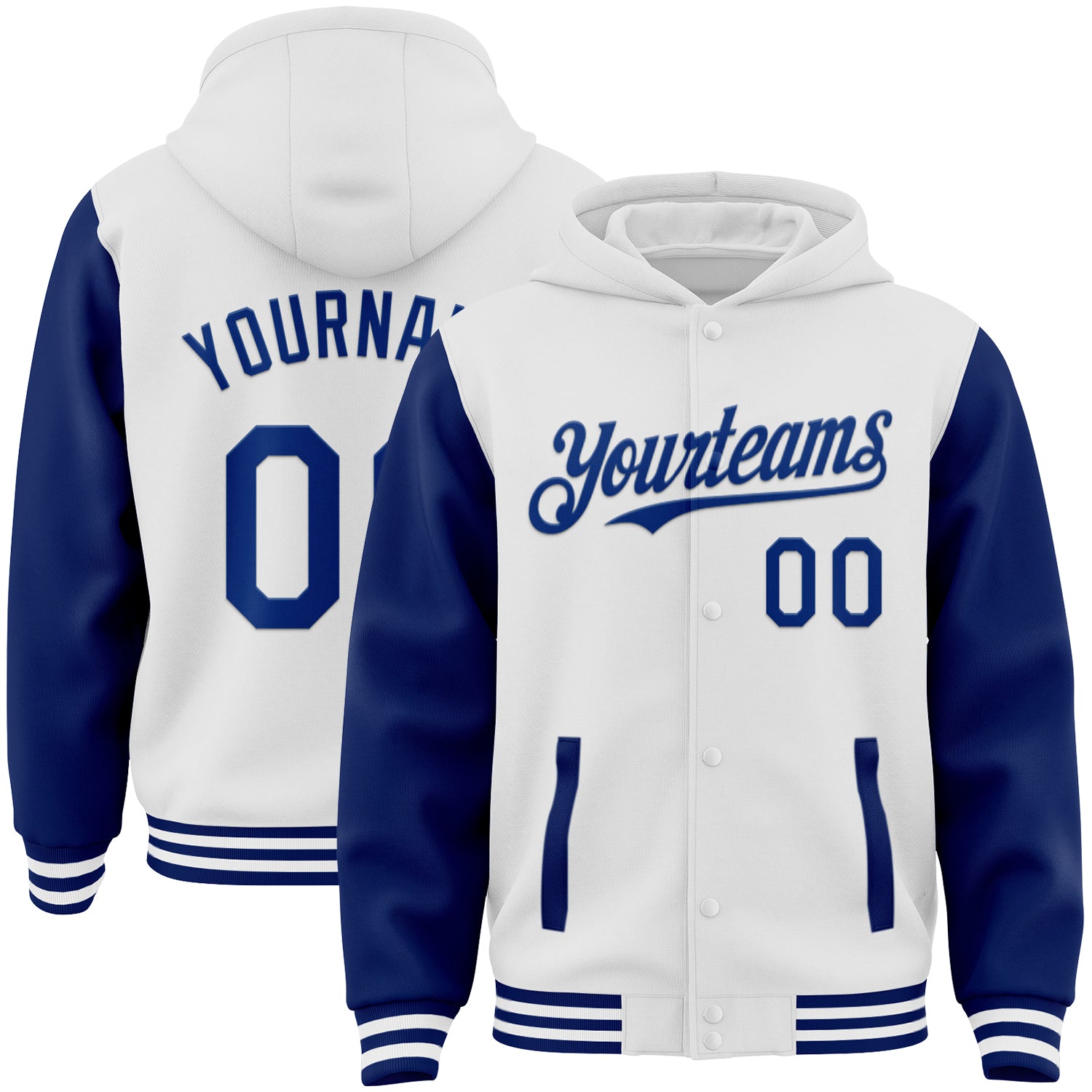 2024 Custom White Royal Bomber Full-Snap Varsity Letterman Two Tone ...