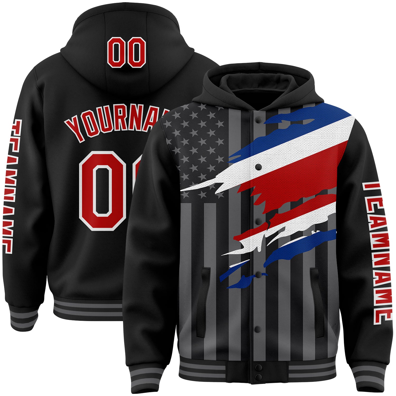 2024 Custom Black Red-Gray Costa Rica Costa Rican Flag 3D Bomber Full ...