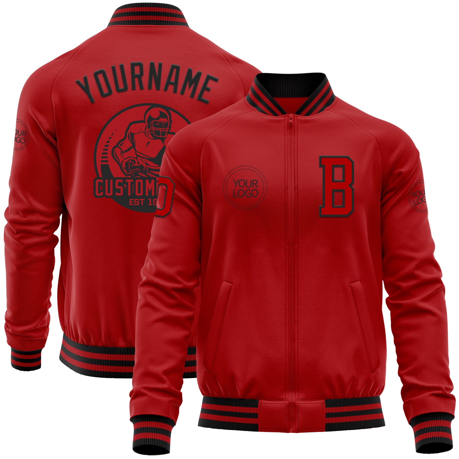 2025 Custom Red Black Bomber Varsity Letterman Zipper Jacket Sale ...