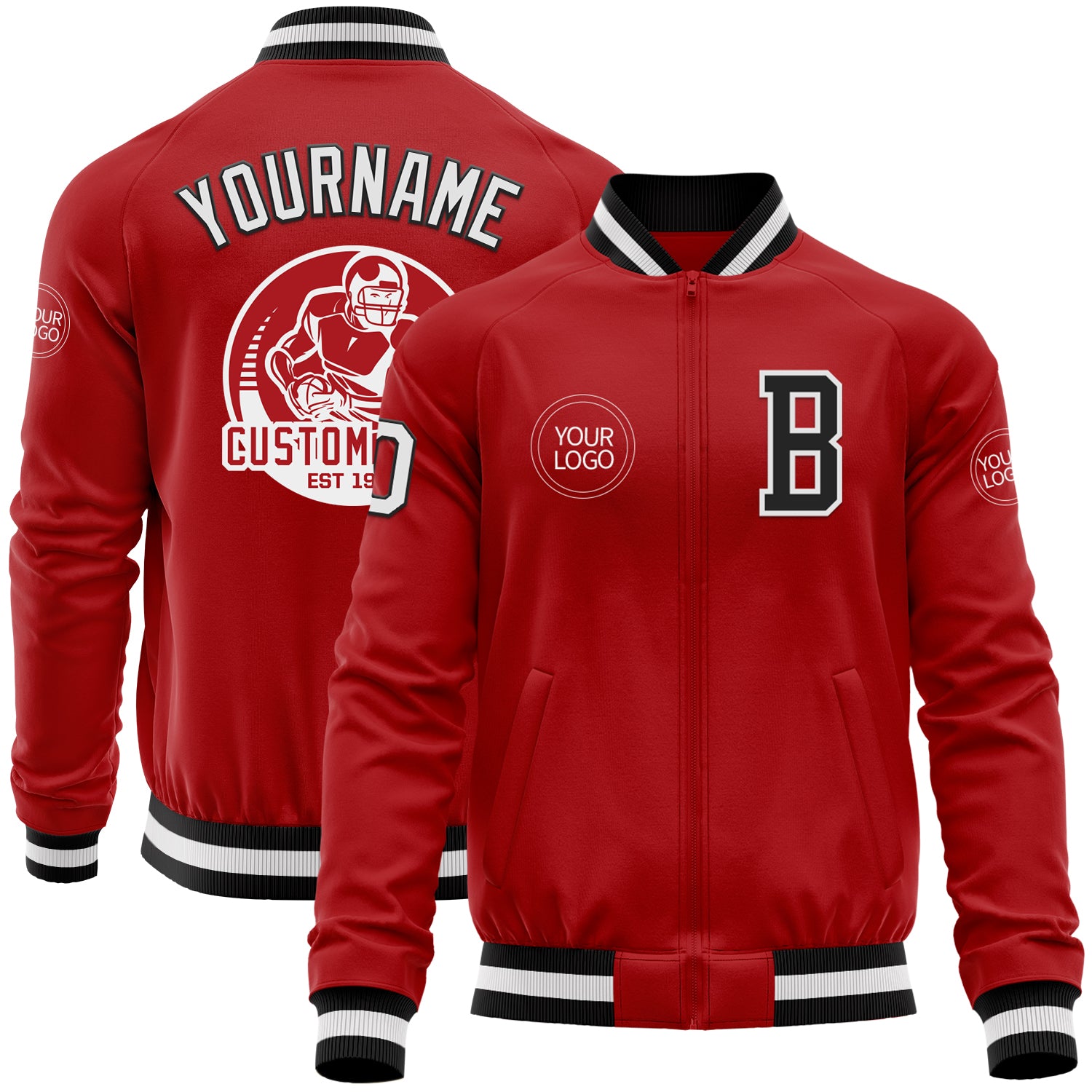 2025 Custom Red White-Black Bomber Varsity Letterman Zipper Jacket Sale ...