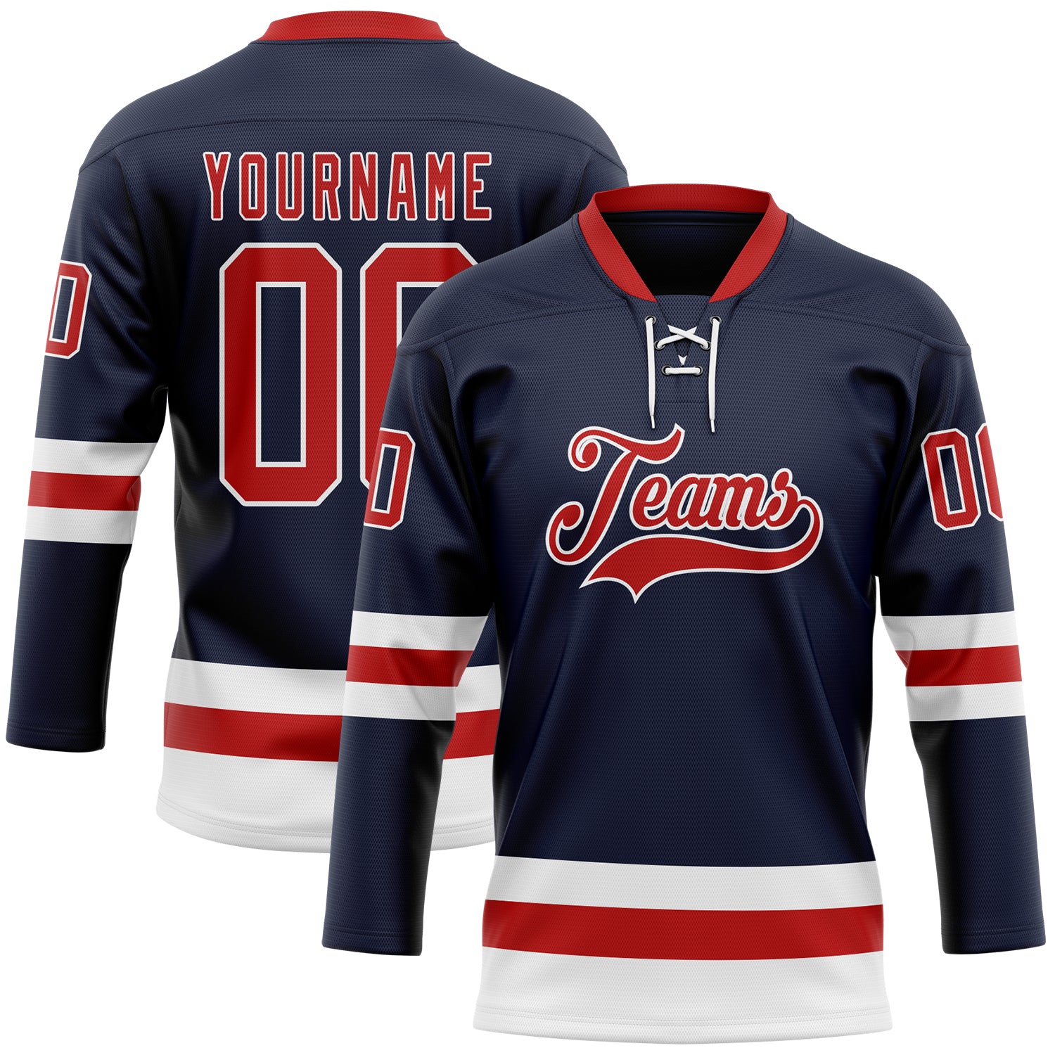 2024 Custom Navy Red-White Hockey Lace Neck Jersey Sale Online – FansCustom