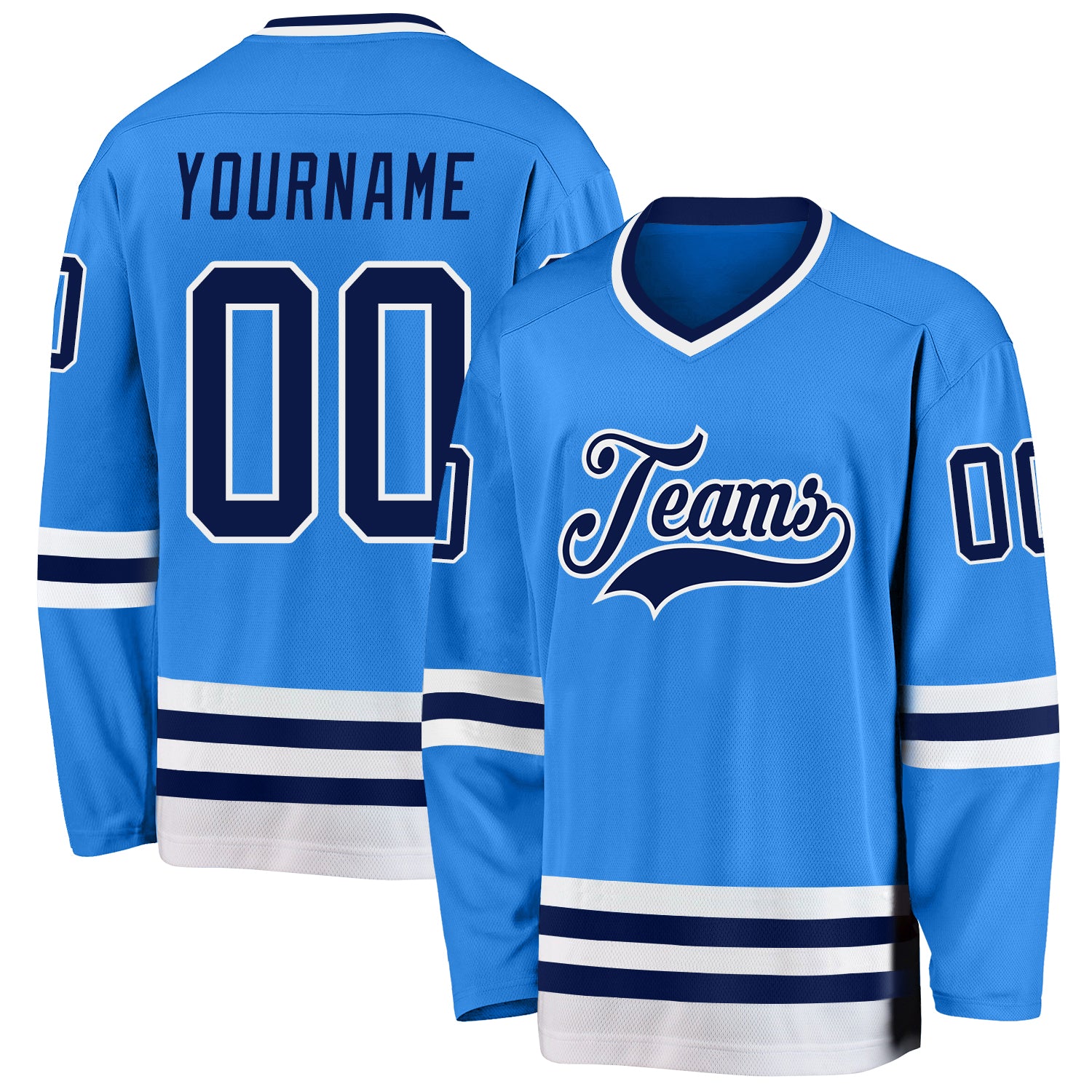 2025 Custom Powder Blue Navy-White Hockey Jersey Sale Online – FansCustom