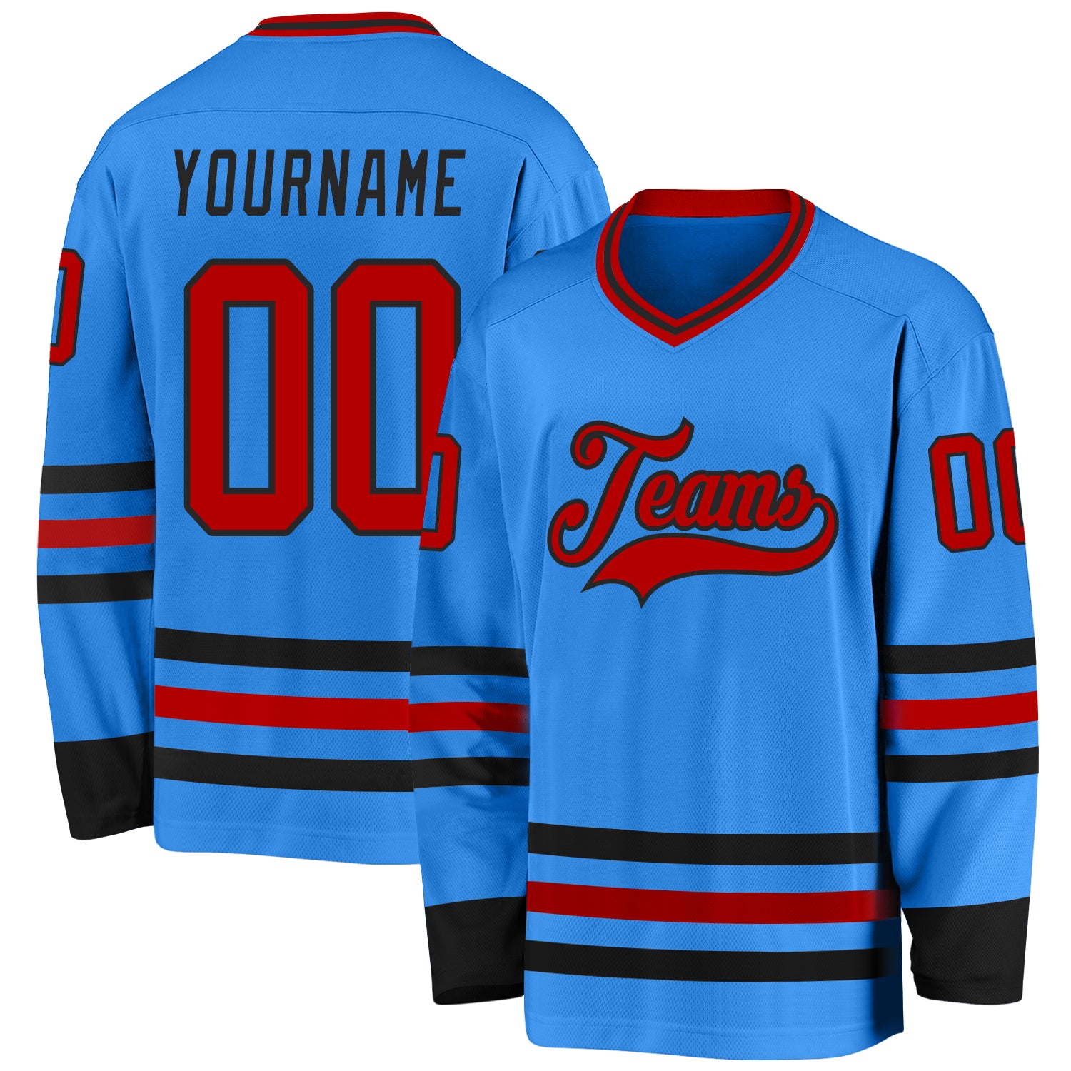 2025 Custom Powder Blue Red-Black Hockey Jersey Sale Online – FansCustom