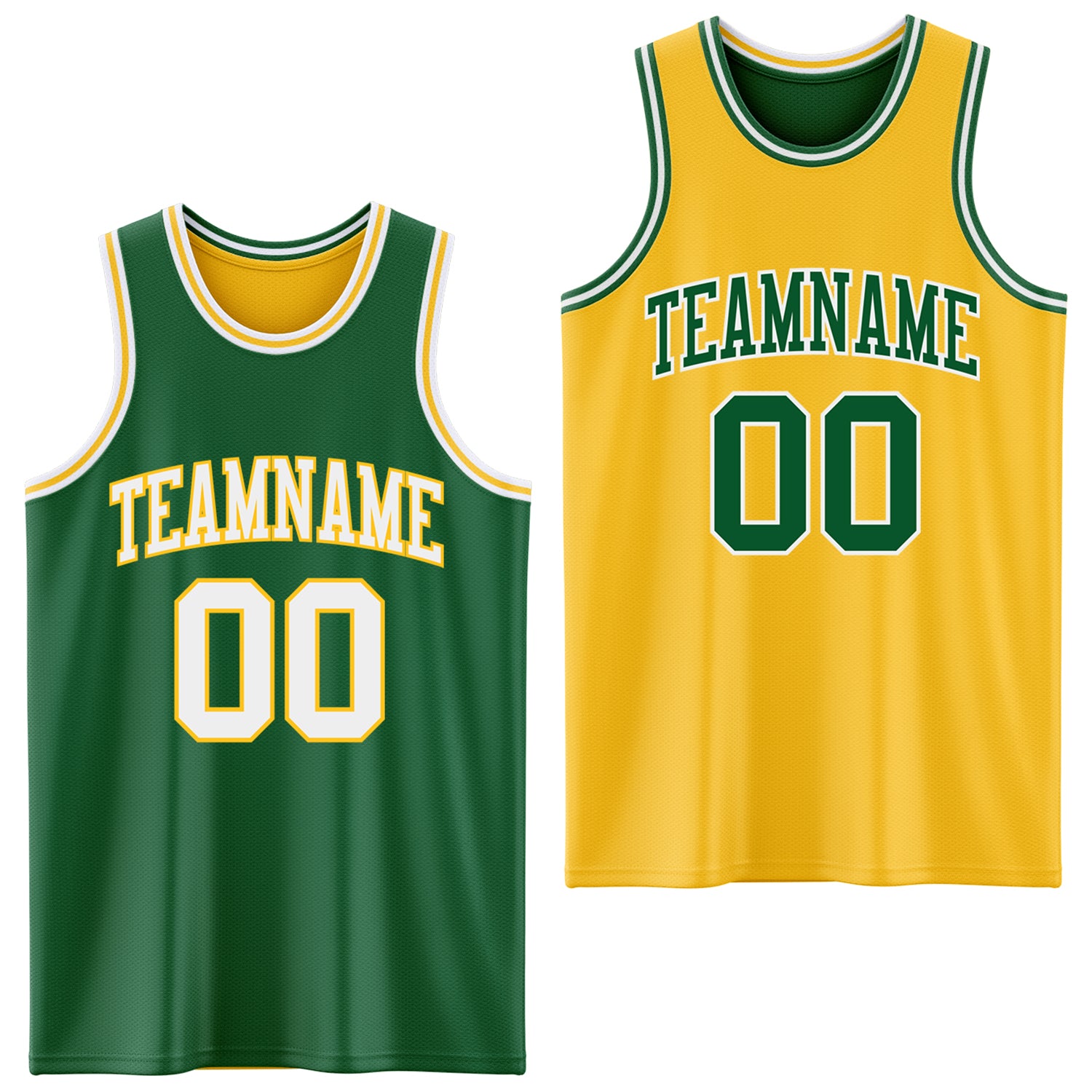 2025 Custom Reversible Kelly Green White-Gold Double Side Basketball ...