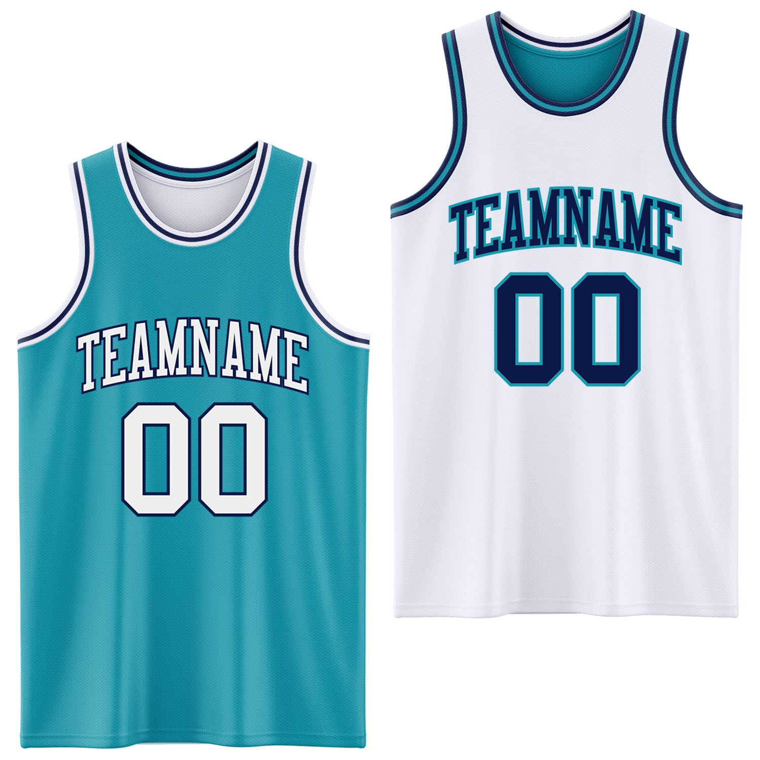 2025 Custom Reversible Teal White-Navy Double Side Basketball Jersey ...