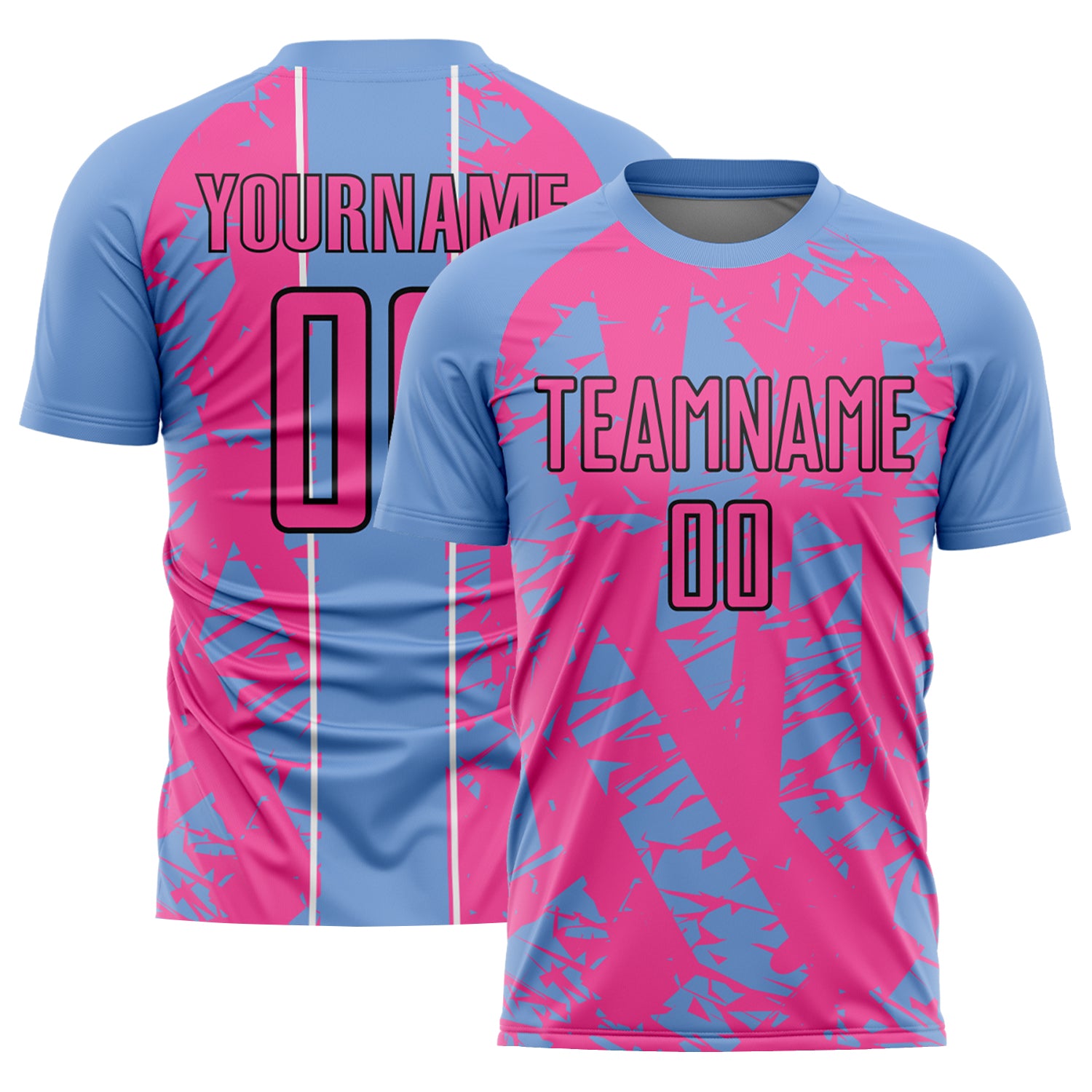 2024 Custom Light Blue Pink-White Irregular Shapes Sublimation Soccer ...