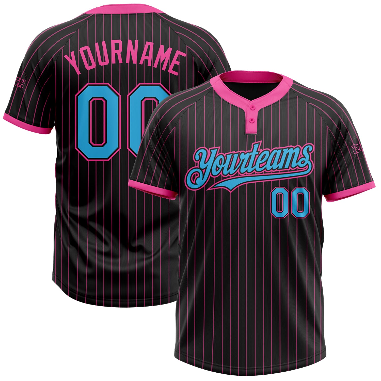 2024 Custom Black Pink Pinstripe Sky Blue Two-Button Unisex Softball ...