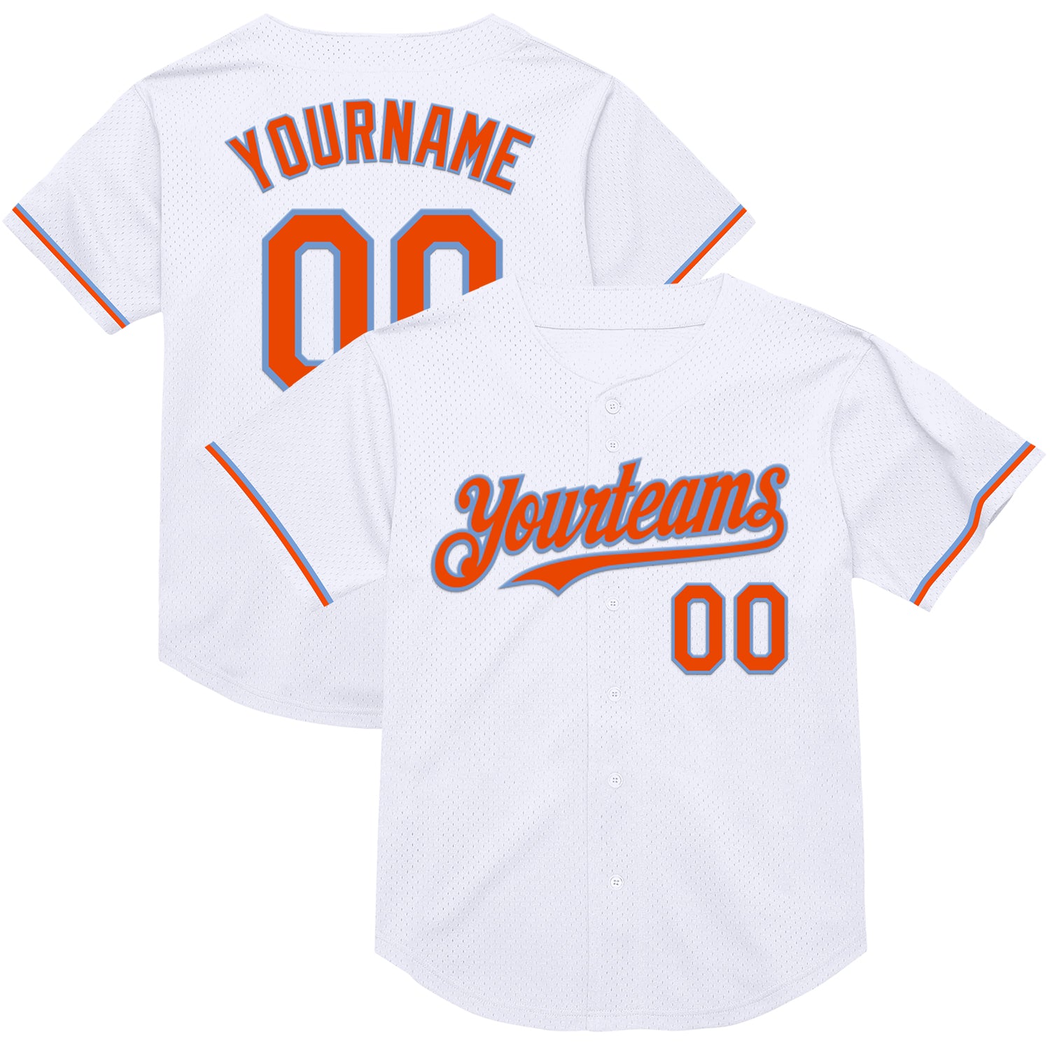 2024 Custom White Orange-Powder Blue Mesh Authentic Throwback Baseball ...