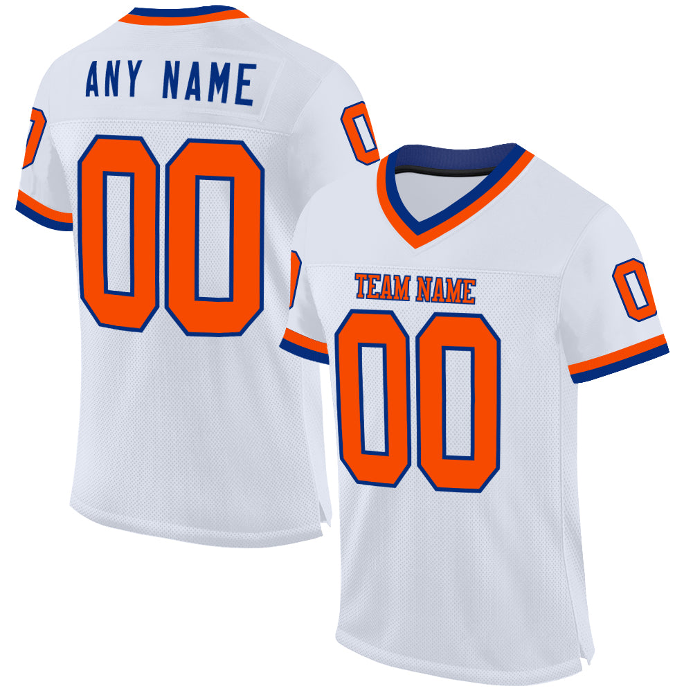 2024 Custom White Orange-Royal Mesh Authentic Throwback Football Jersey ...