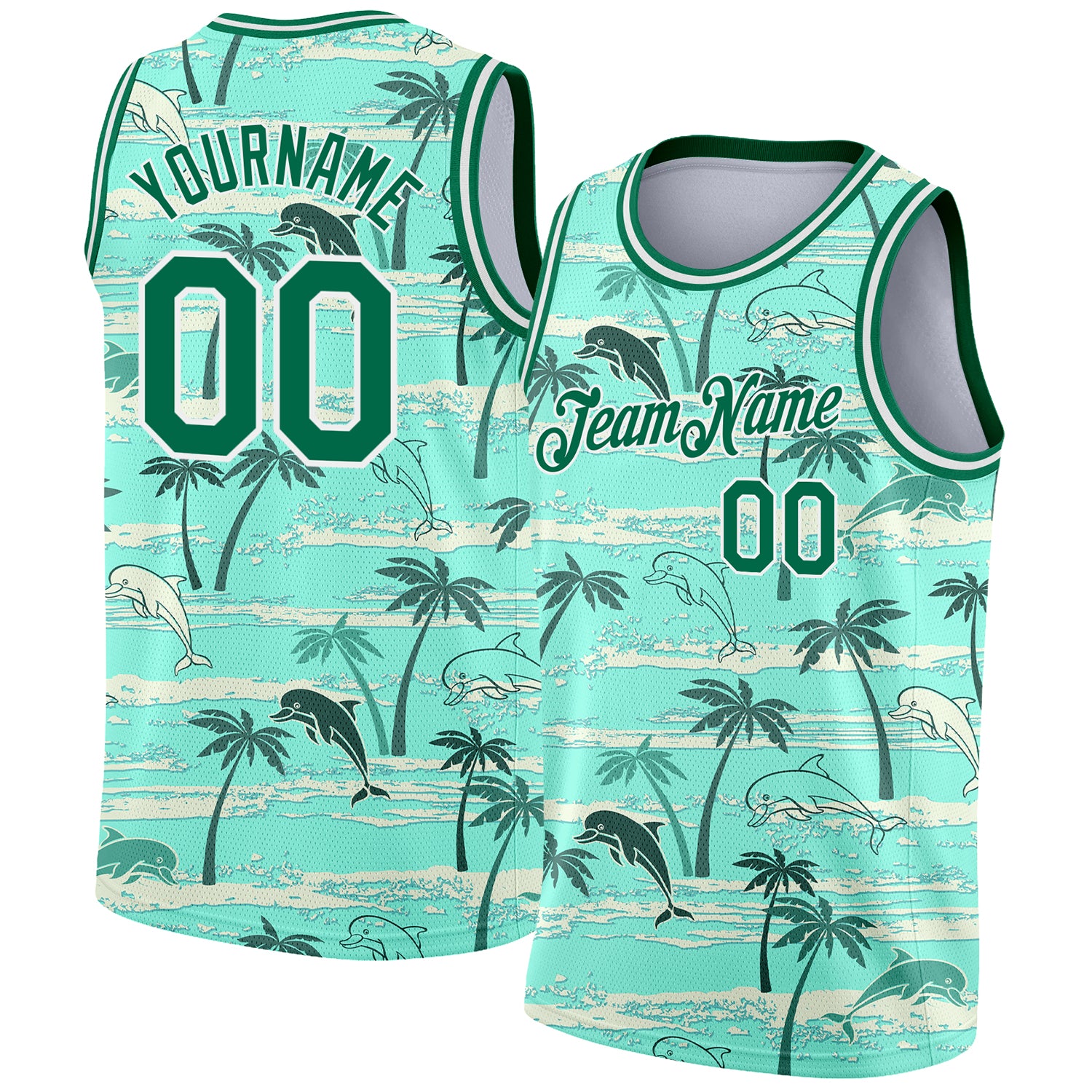 Custom Teal Kelly Green-White 3D Pattern Design Tropical Hawaii Palm ...