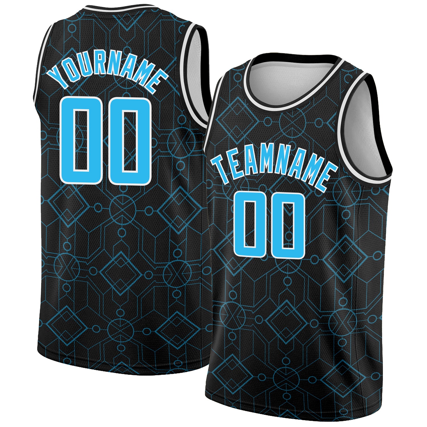 2024 Custom Black Sky Blue-White Geometric Shapes Authentic City ...