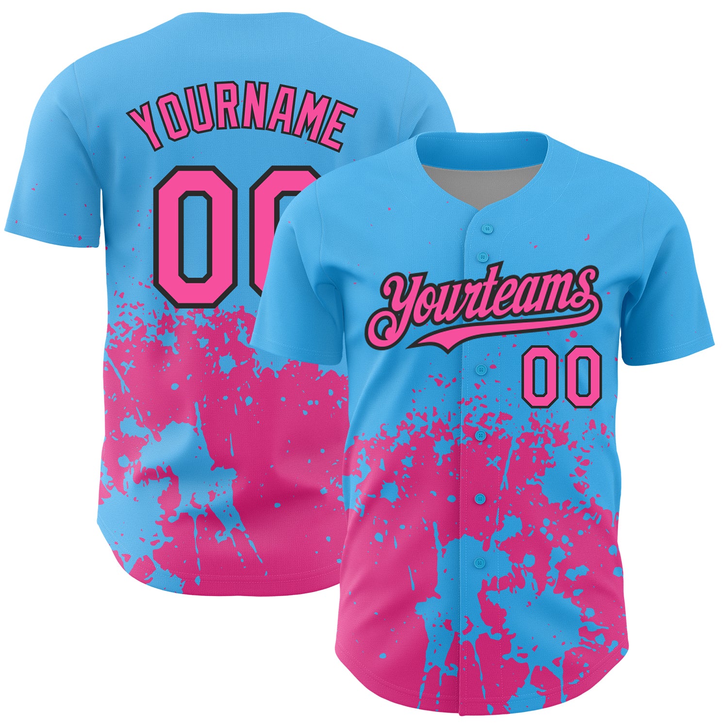 2024 Custom Sky Blue Pink-Black 3D Pattern Design Abstract Splash ...