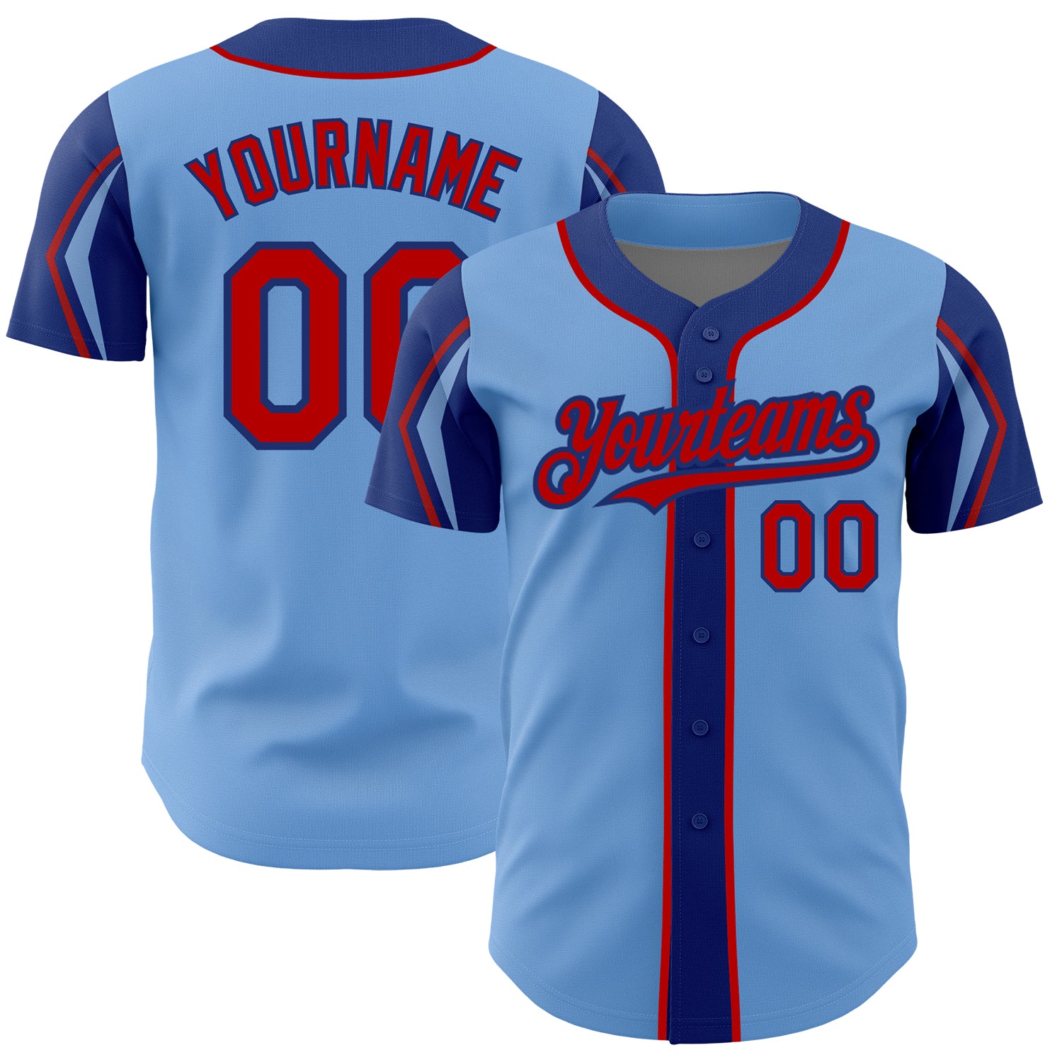 2024 Custom Light Blue Red-Royal 3 Colors Arm Shapes Authentic Baseball ...