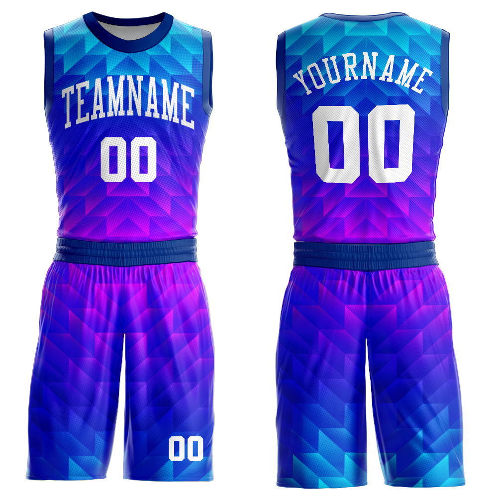 Custom Royal White Light Blue-Hot Pink Round Neck Sublimation ...