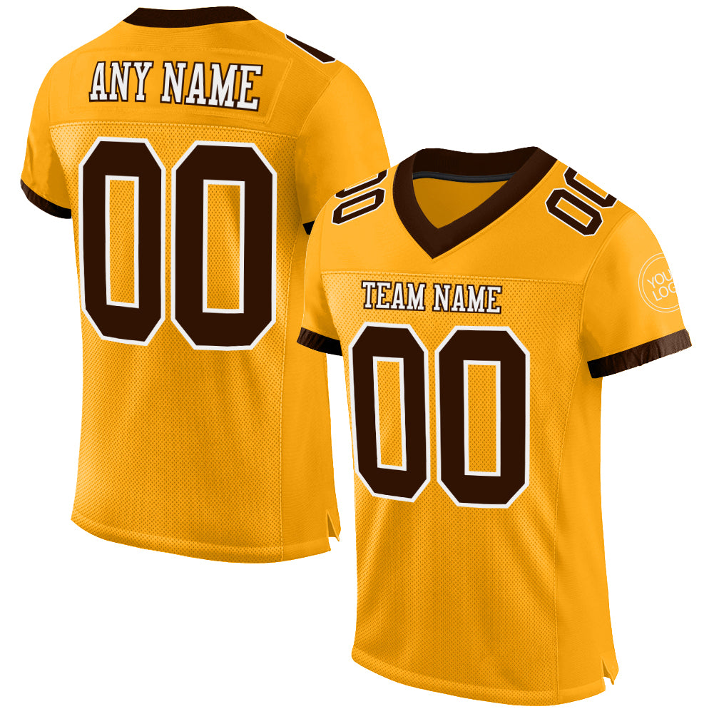 Custom Gold Brown-White Mesh Authentic Football Jersey Sale Online ...