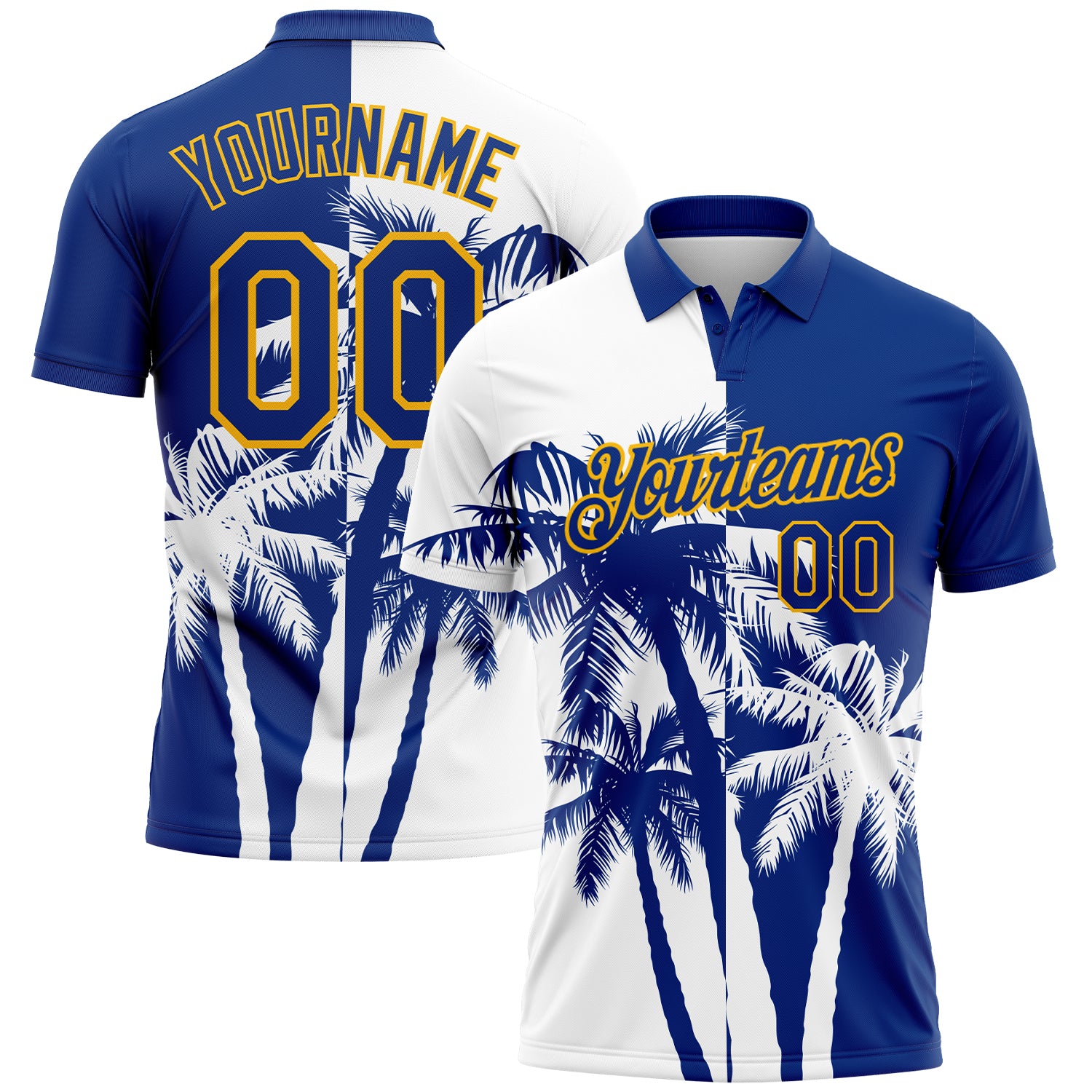 2024 Custom White Royal-Gold 3D Pattern Design Hawaii Coconut Trees ...