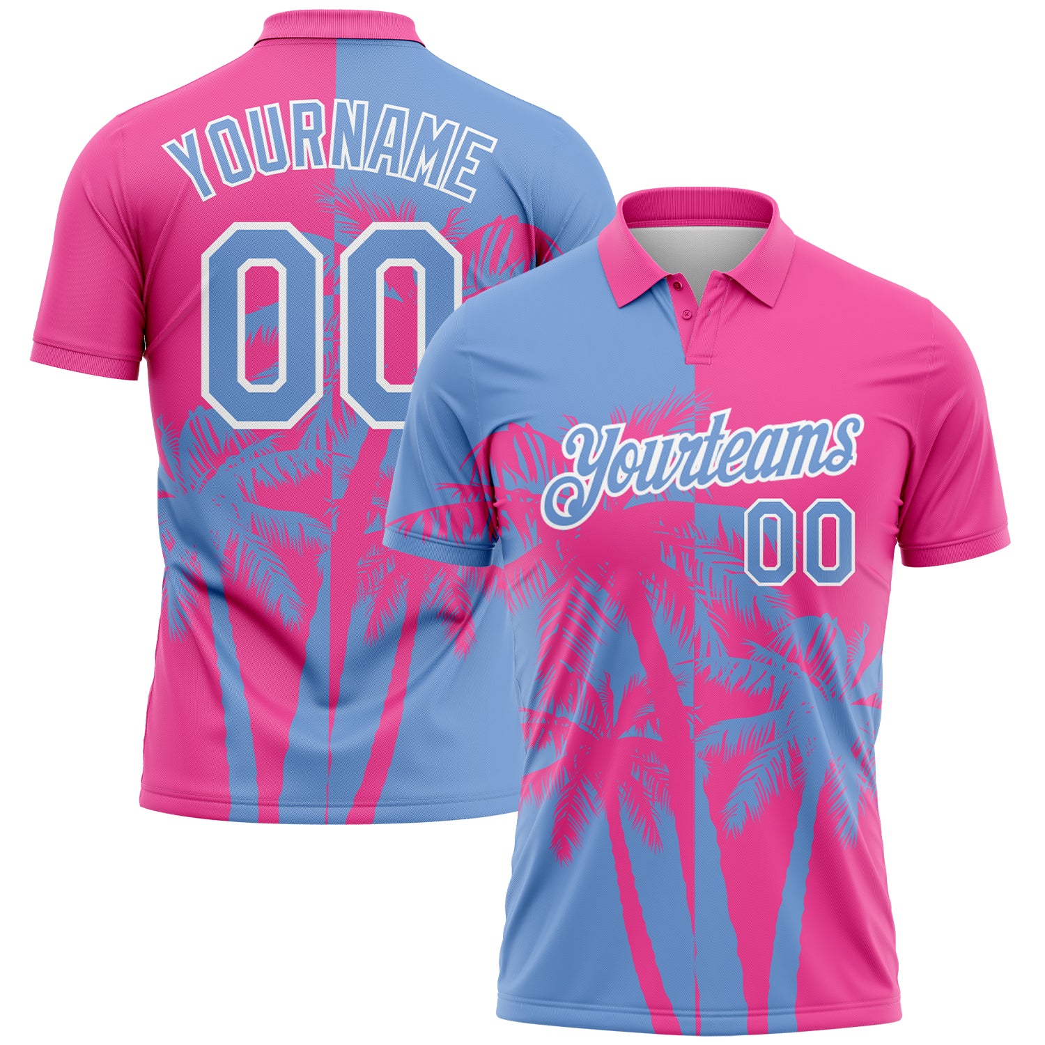 2024 Custom Pink Light Blue-White 3D Pattern Design Hawaii Coconut ...