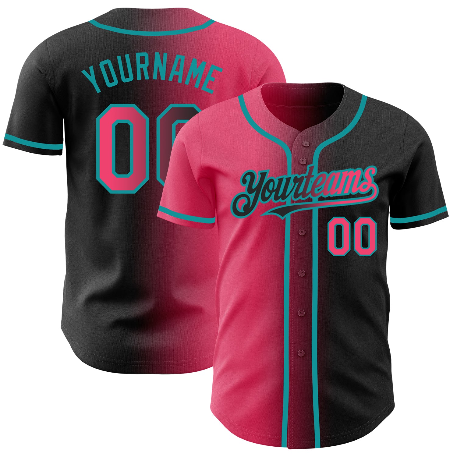 Custom Black Neon Pink-Teal Authentic Gradient Fashion Baseball Jersey ...