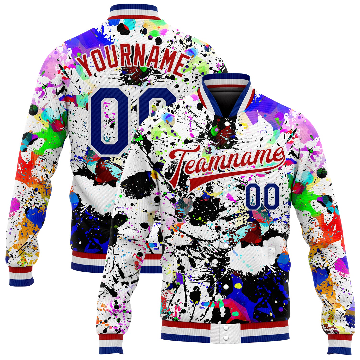 Custom Graffiti Pattern Royal-Red Splashes 3D Bomber Full-Snap Varsity ...