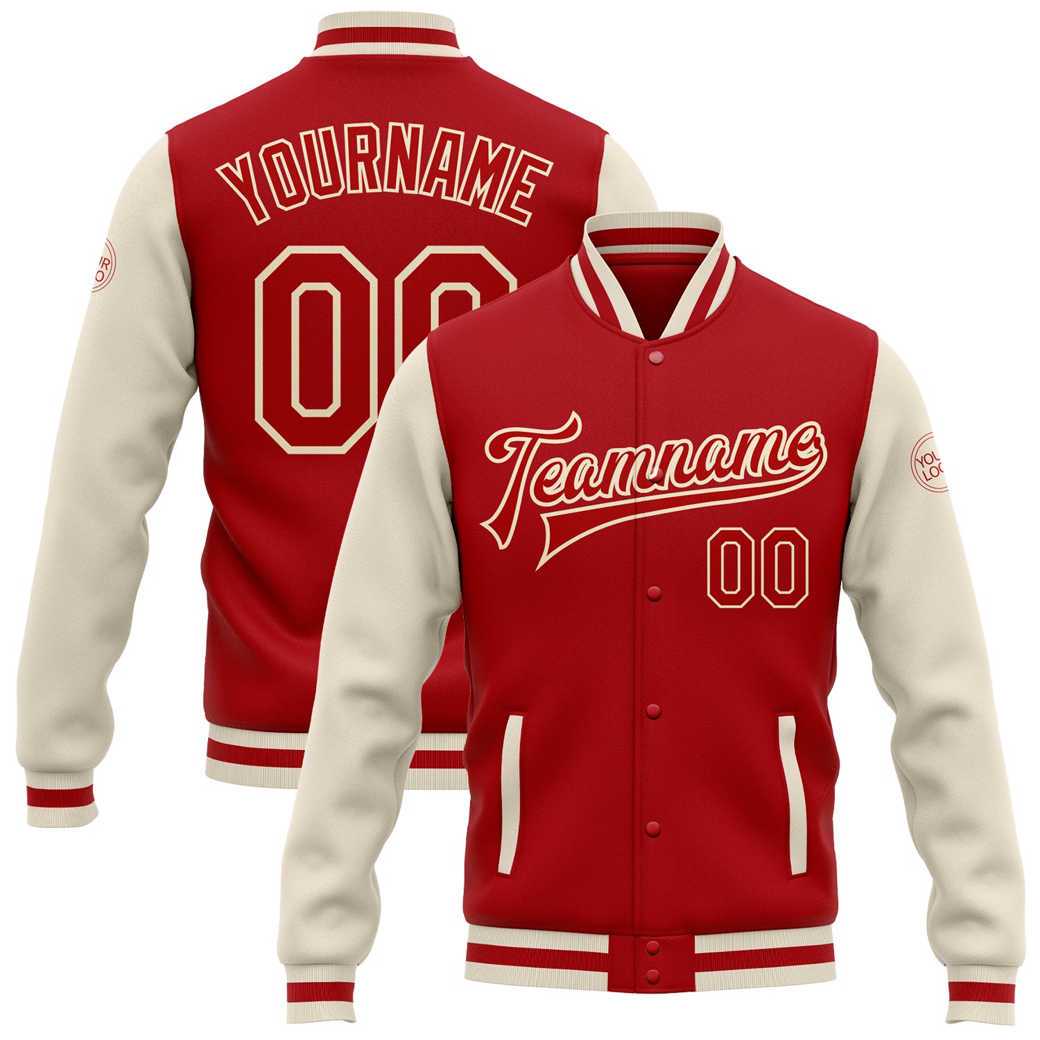Custom Red Red-Cream Bomber Full-Snap Varsity Letterman Two Tone Jacket ...