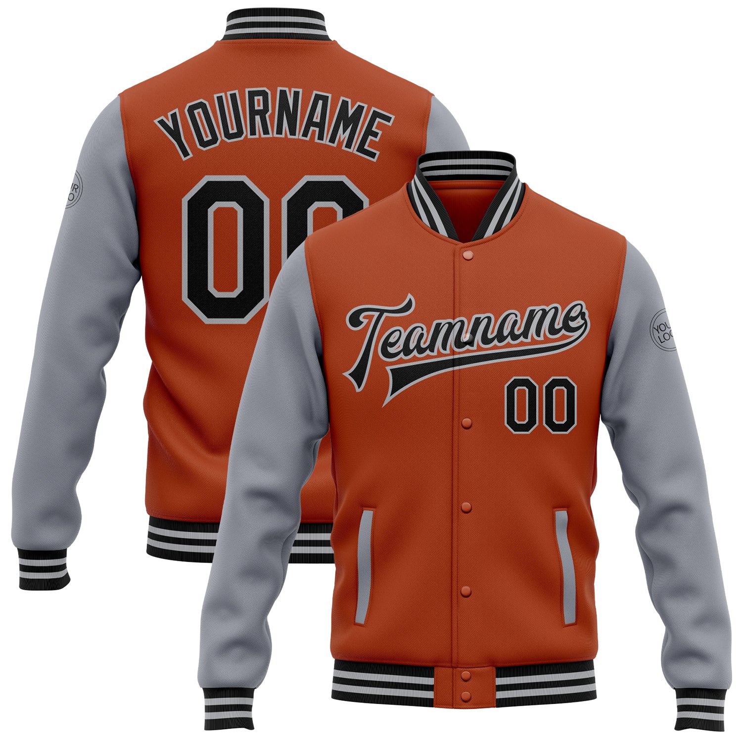 Custom Texas Orange Black-Gray Bomber Full-Snap Varsity Letterman Two ...