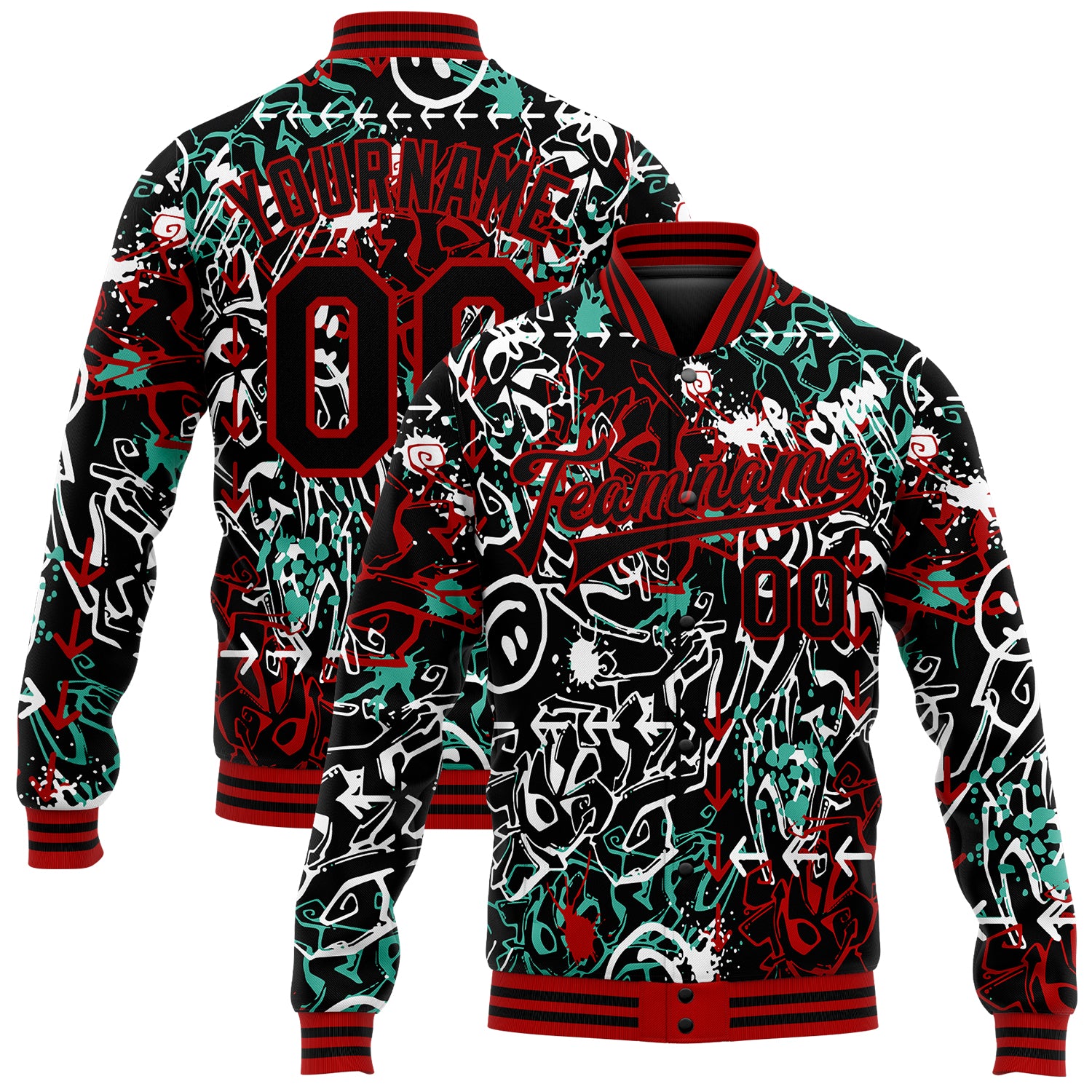 Custom Graffiti Pattern Black-Red Abstract Grunge Art 3D Bomber Full ...