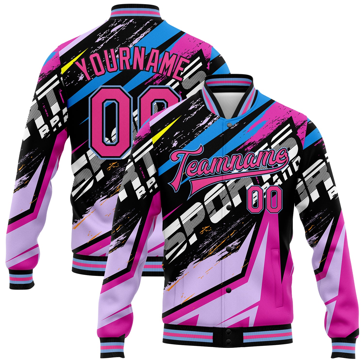 Custom Graffiti Pattern Pink Black-Light Blue Sports 3D Bomber Full ...