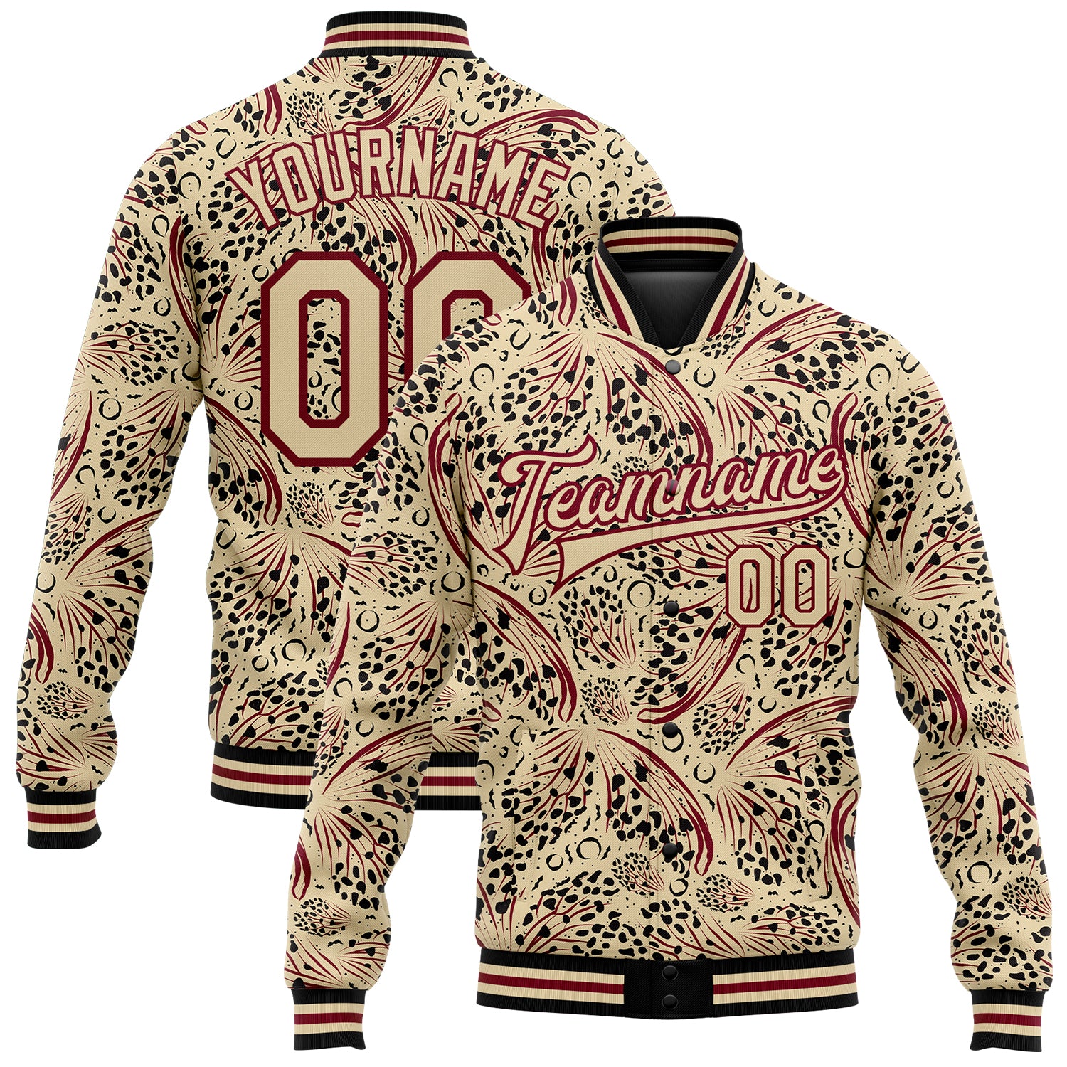 Custom City Cream Crimson-Black Animal Print 3D Pattern Design Bomber ...