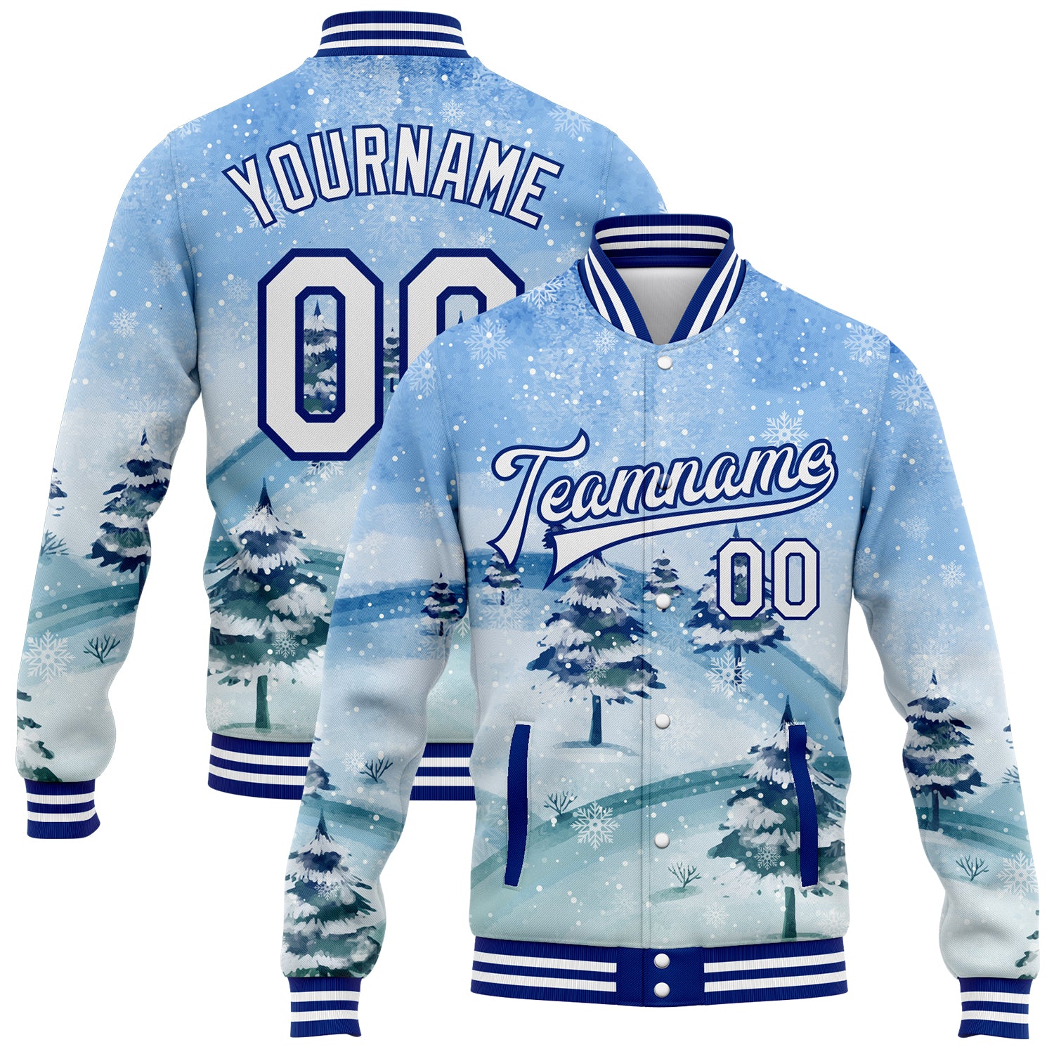 Custom Light Blue White-Royal Watercolor Winter Landscape With Snowy ...