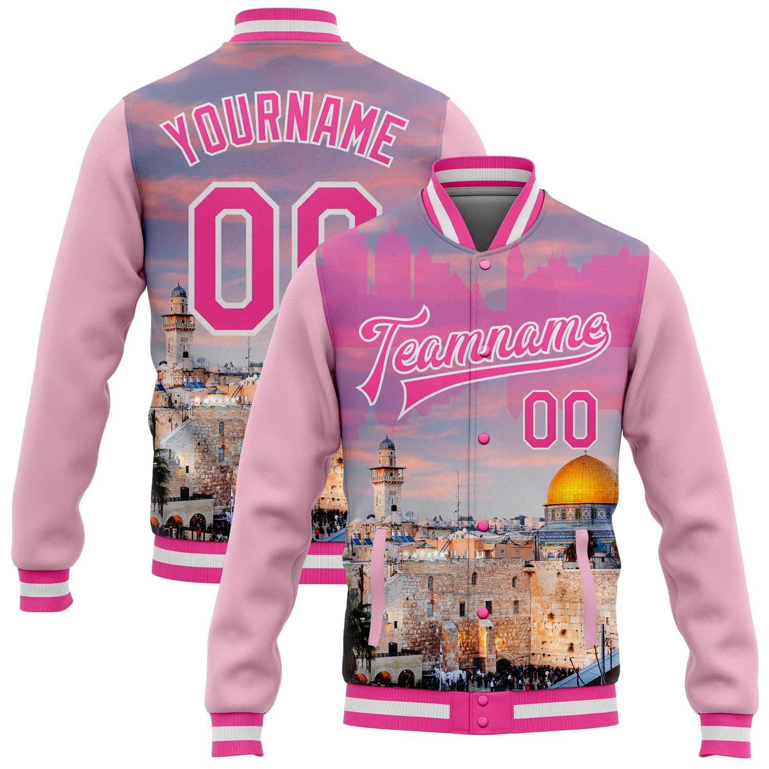 Custom Pink Light Pink-White The Dome Of The Rock Jerusalem Israel City ...