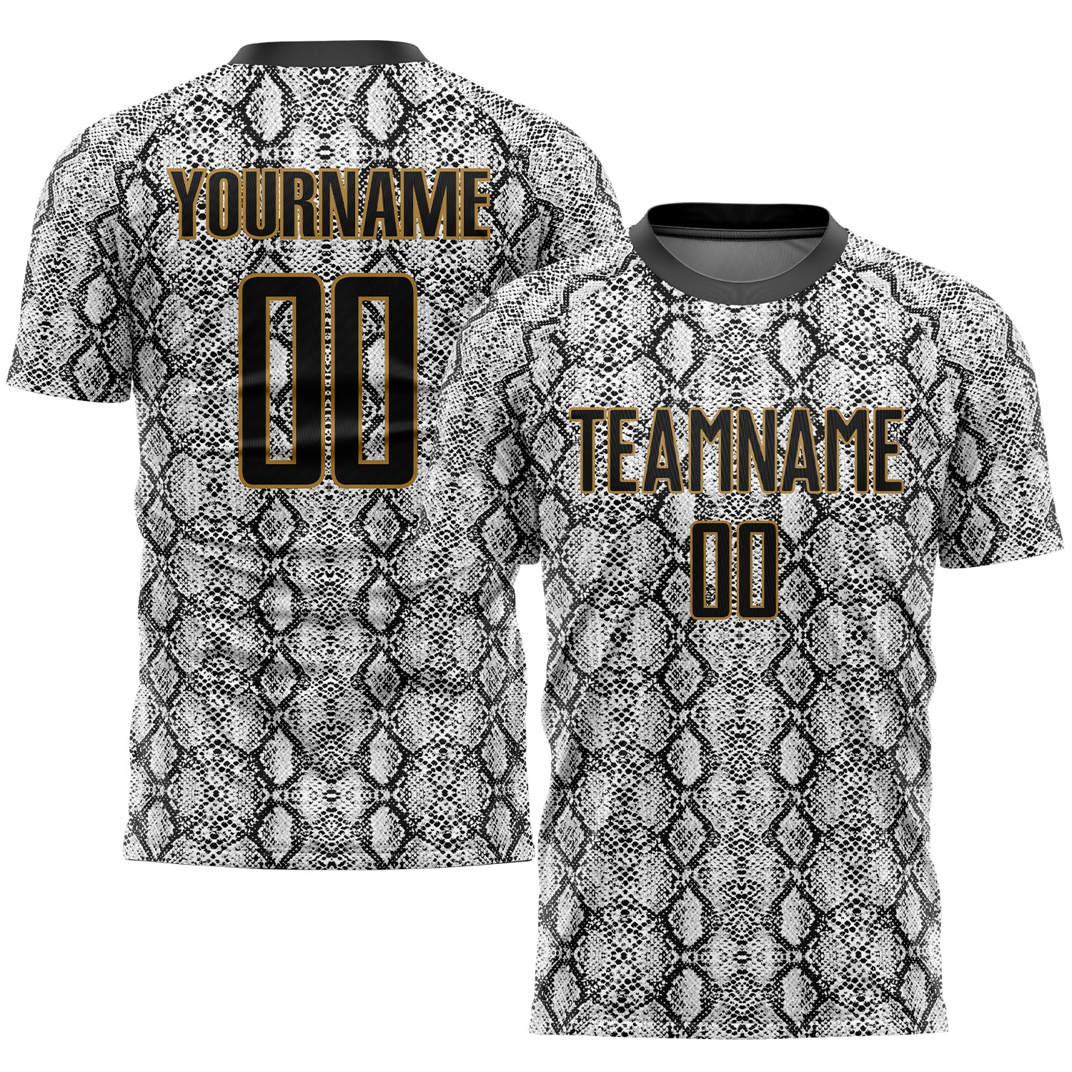 Custom Black Black-Old Gold Sublimation Snakeskin Soccer Uniform Jersey ...