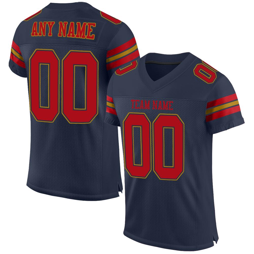 Custom Navy Red-Old Gold Mesh Authentic Football Jersey – FansCustom