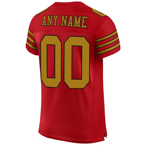 Custom Red Old Gold-Black Mesh Authentic Football Jersey – FansCustom